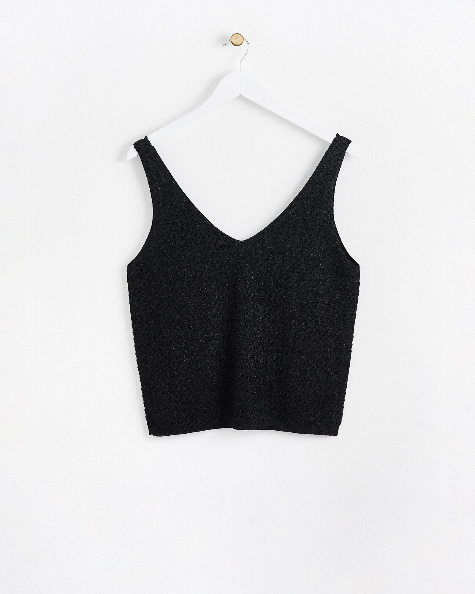 Sparkle V-Neck Black Knitted Vest Top | Oliver Bonas
