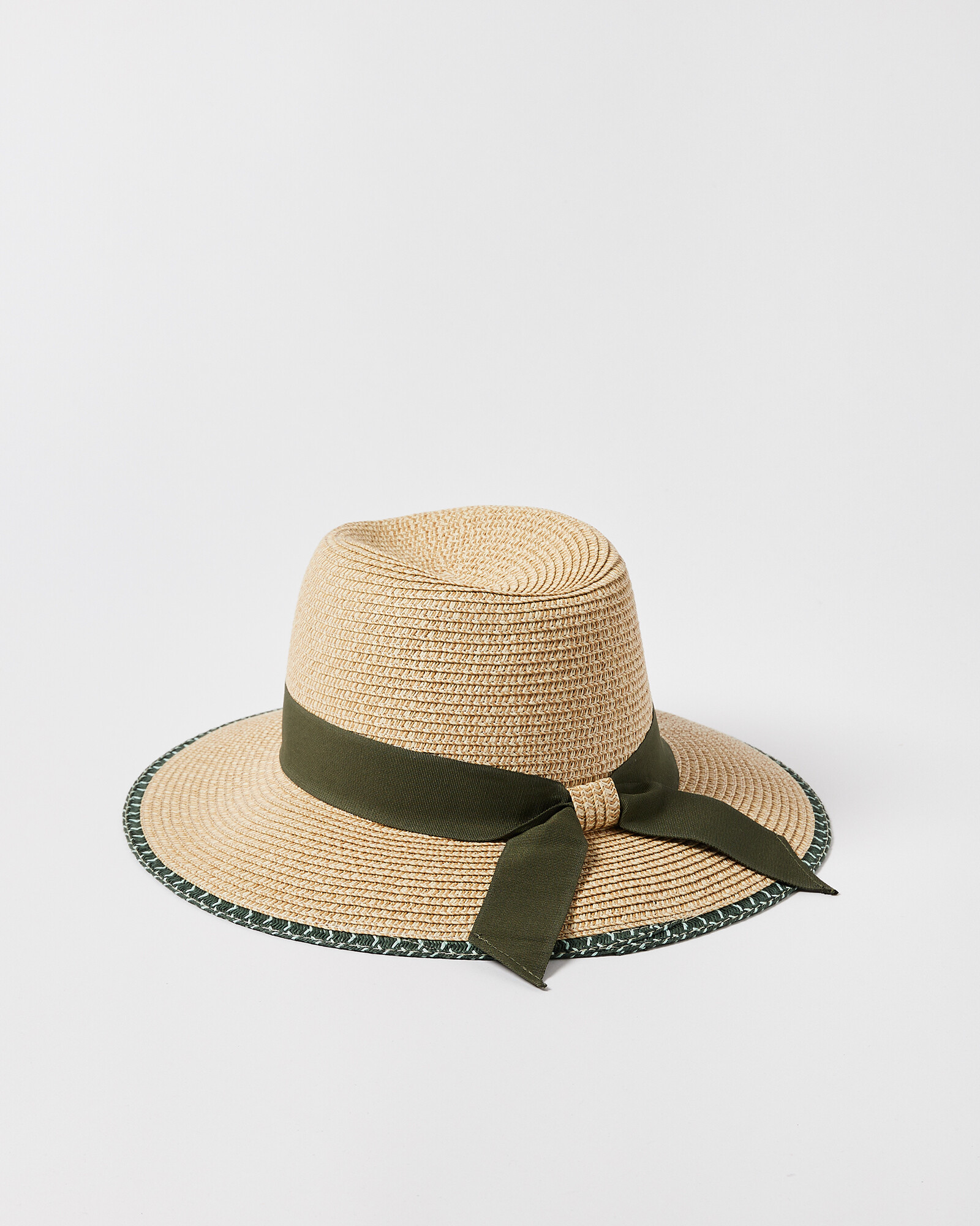 Woven Green Bow & Trim Straw Fedora Hat | Oliver Bonas