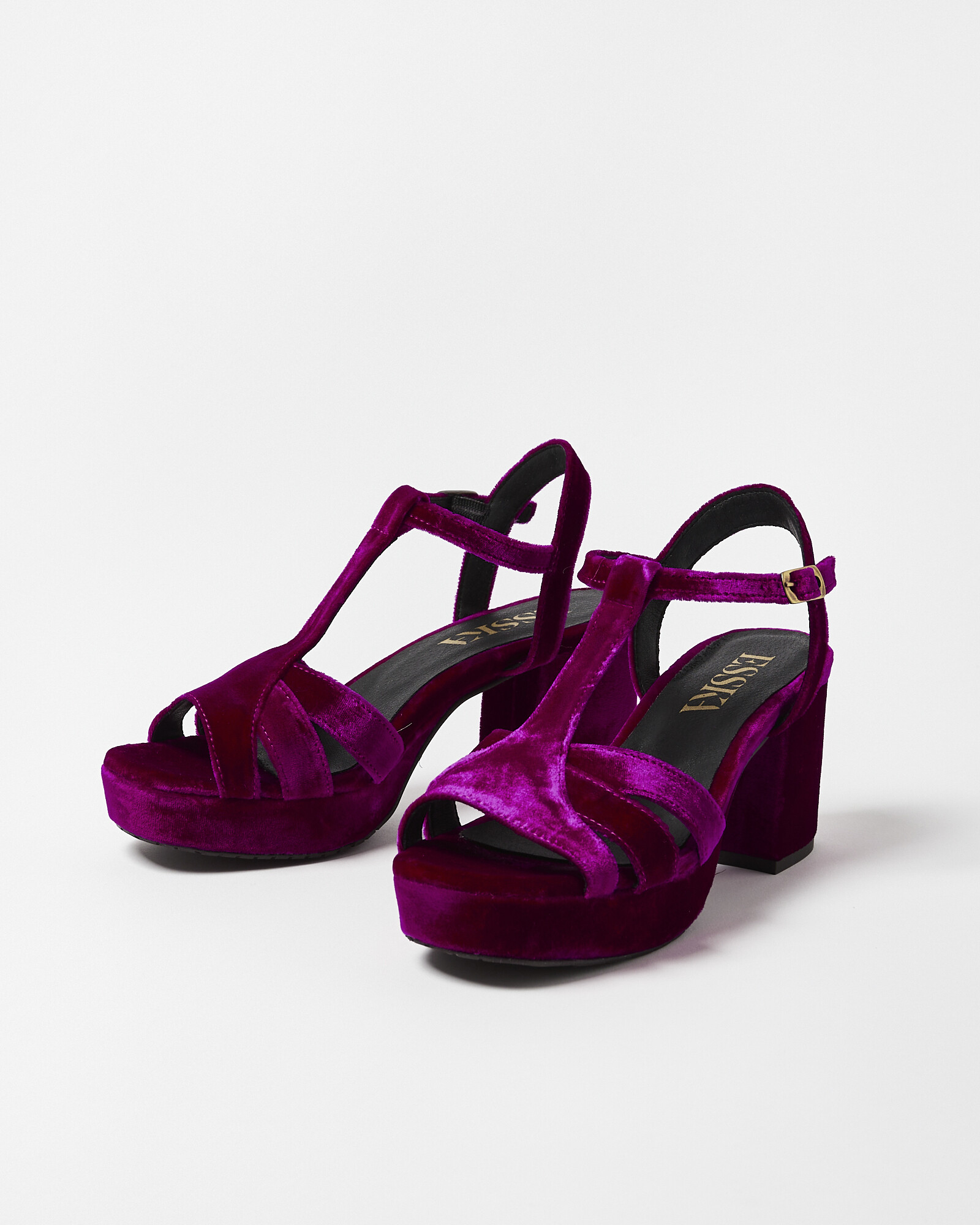 Esska Charlie Magenta Pink Velvet Heeled Sandals | Oliver Bonas