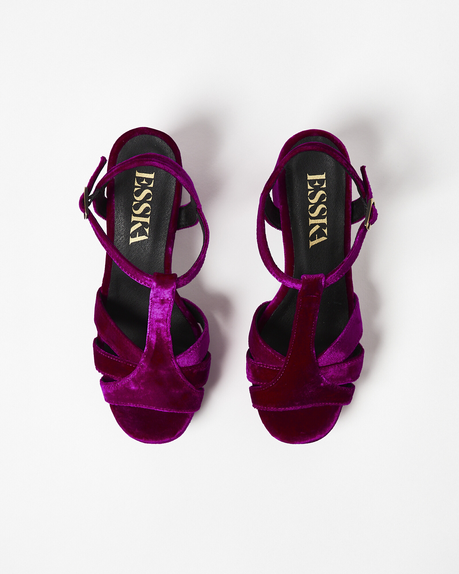 Esska Charlie Magenta Pink Velvet Heeled Sandals | Oliver Bonas