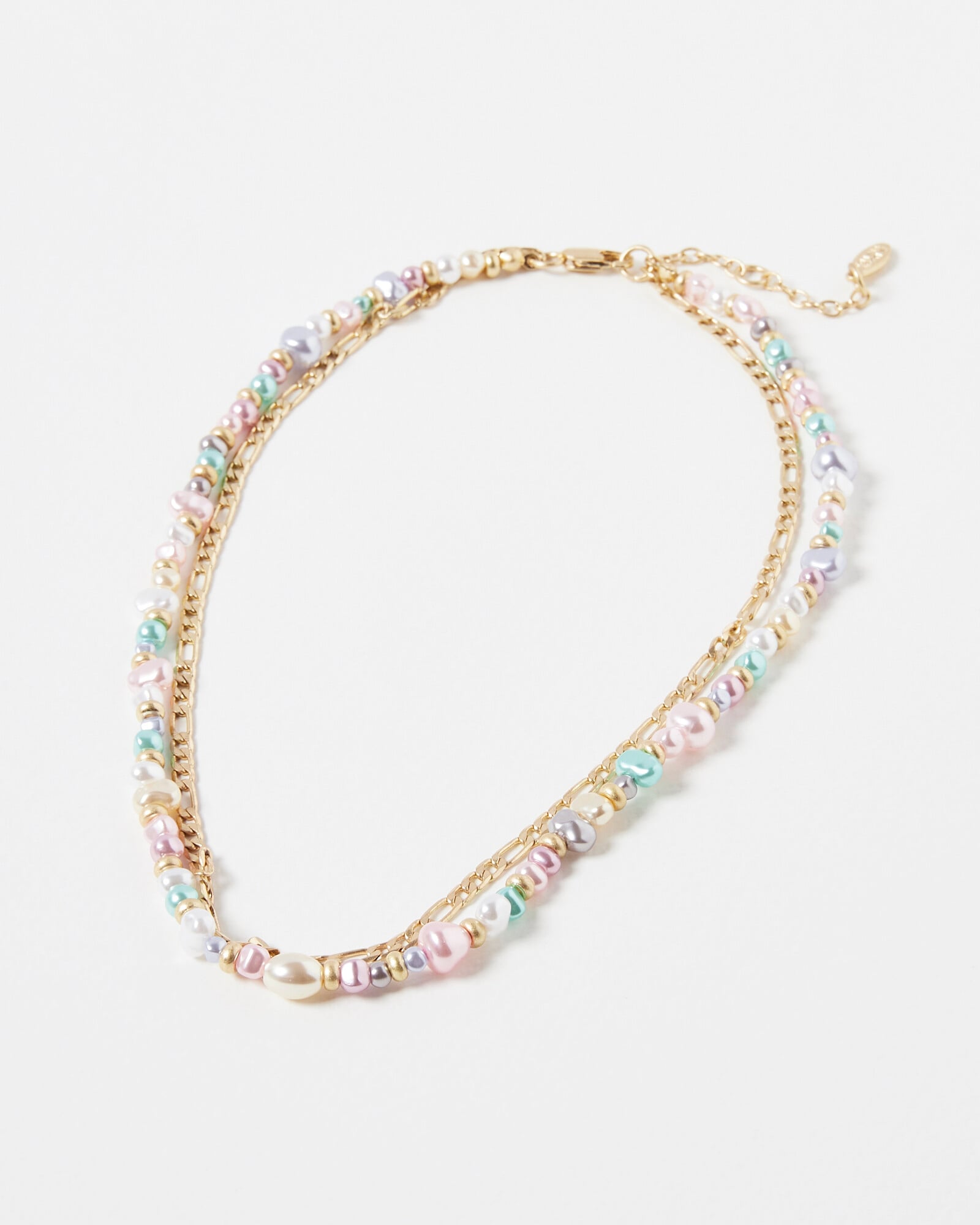 Gracie Bead & Faux Pearl Double Row Layered Collar Necklace | Oliver Bonas