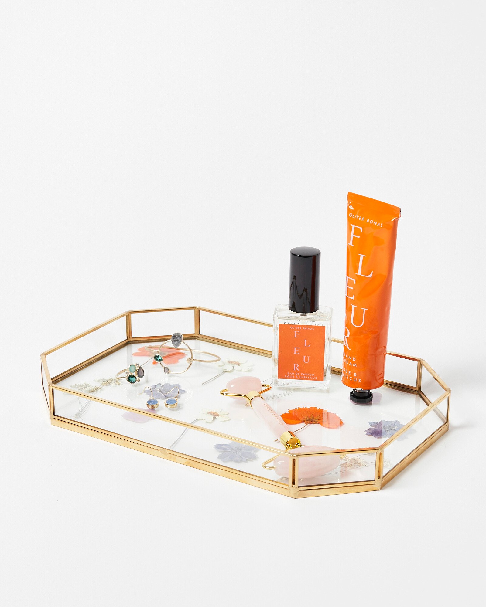 Gold & Glass Dried Flower Octagonal Trinket Tray | Oliver Bonas