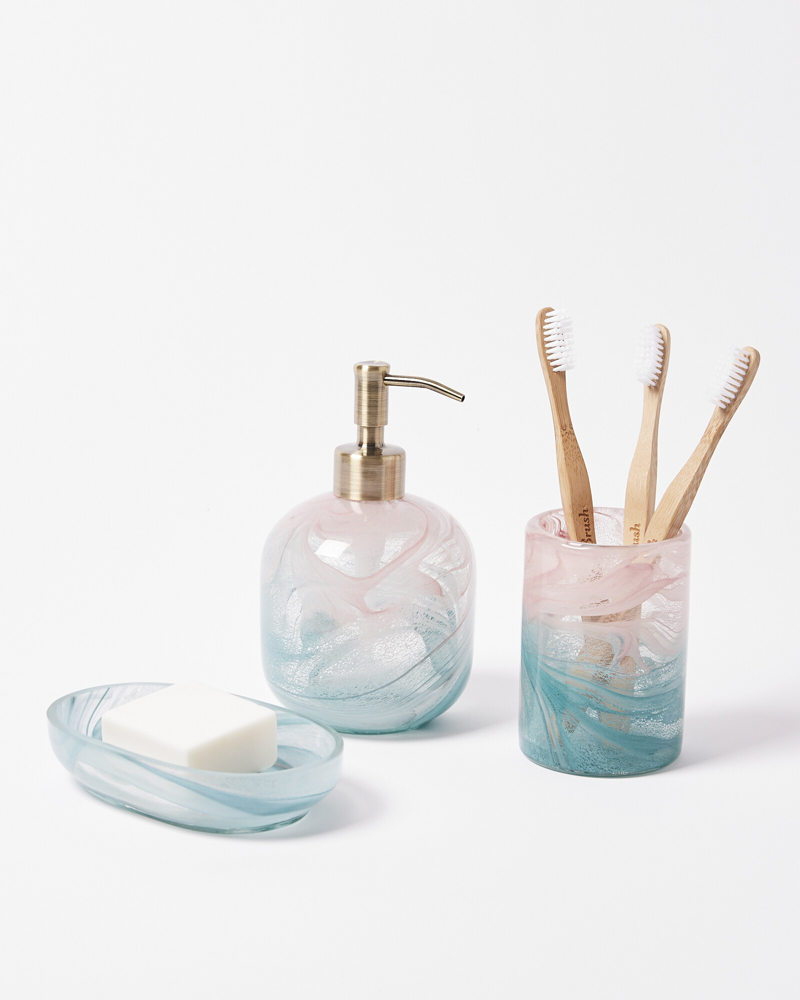 Swirl Blue & Pink Glass Soap Dispenser | Oliver Bonas
