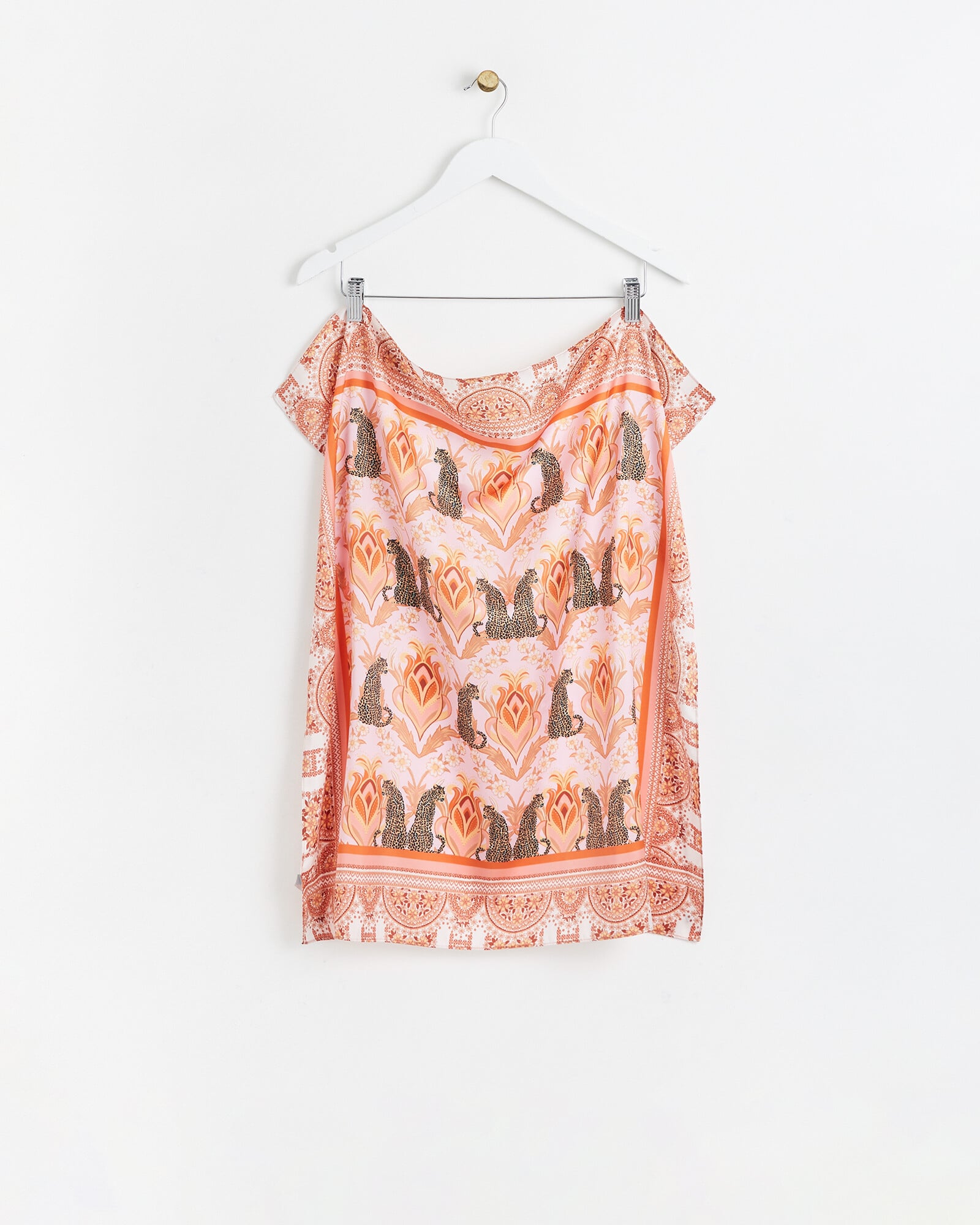Ornate Floral Leopard Orange Square Scarf | Oliver Bonas