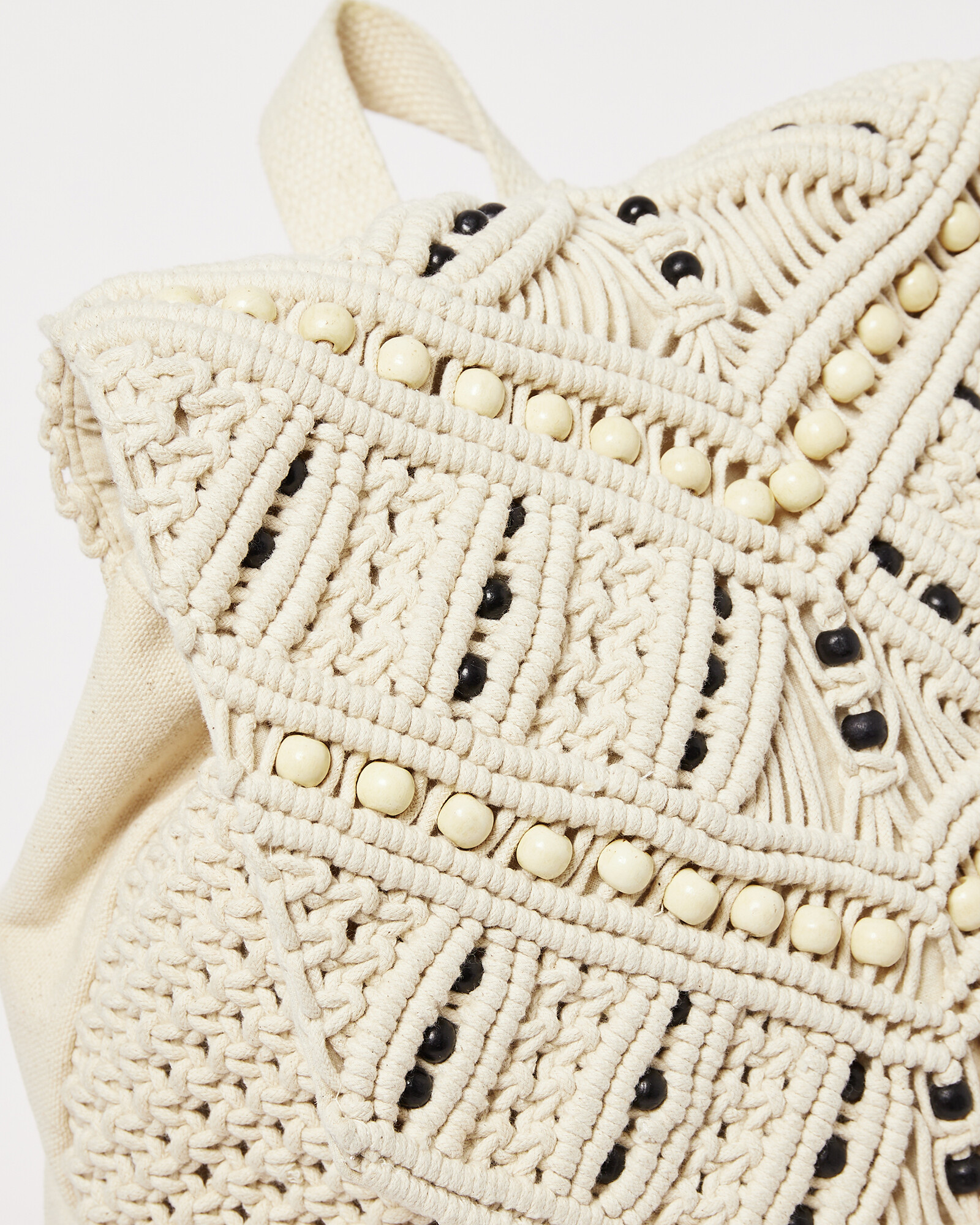 Beaded Macrame Cream Slouch Backpack | Oliver Bonas