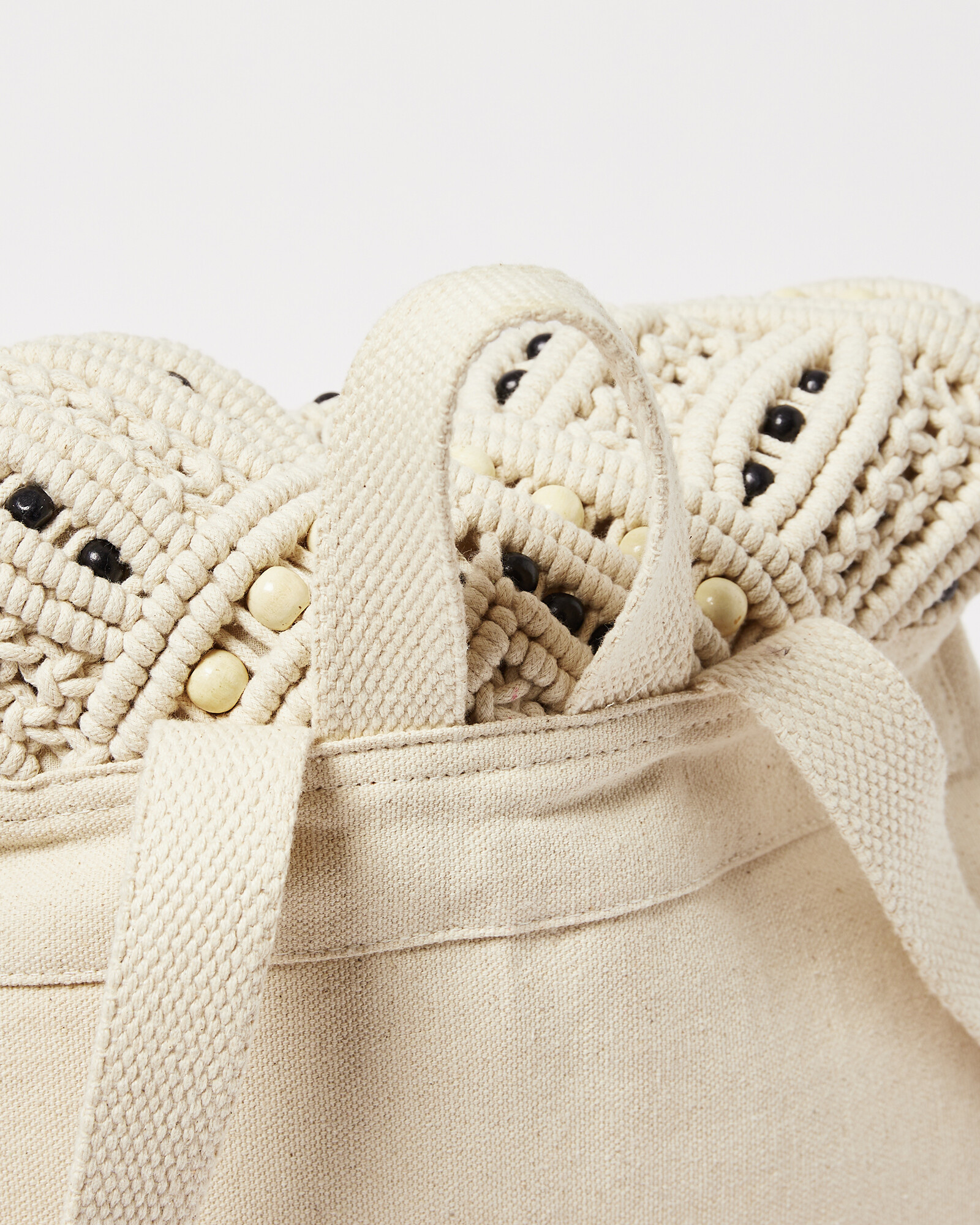 Beaded Macrame Cream Slouch Backpack | Oliver Bonas