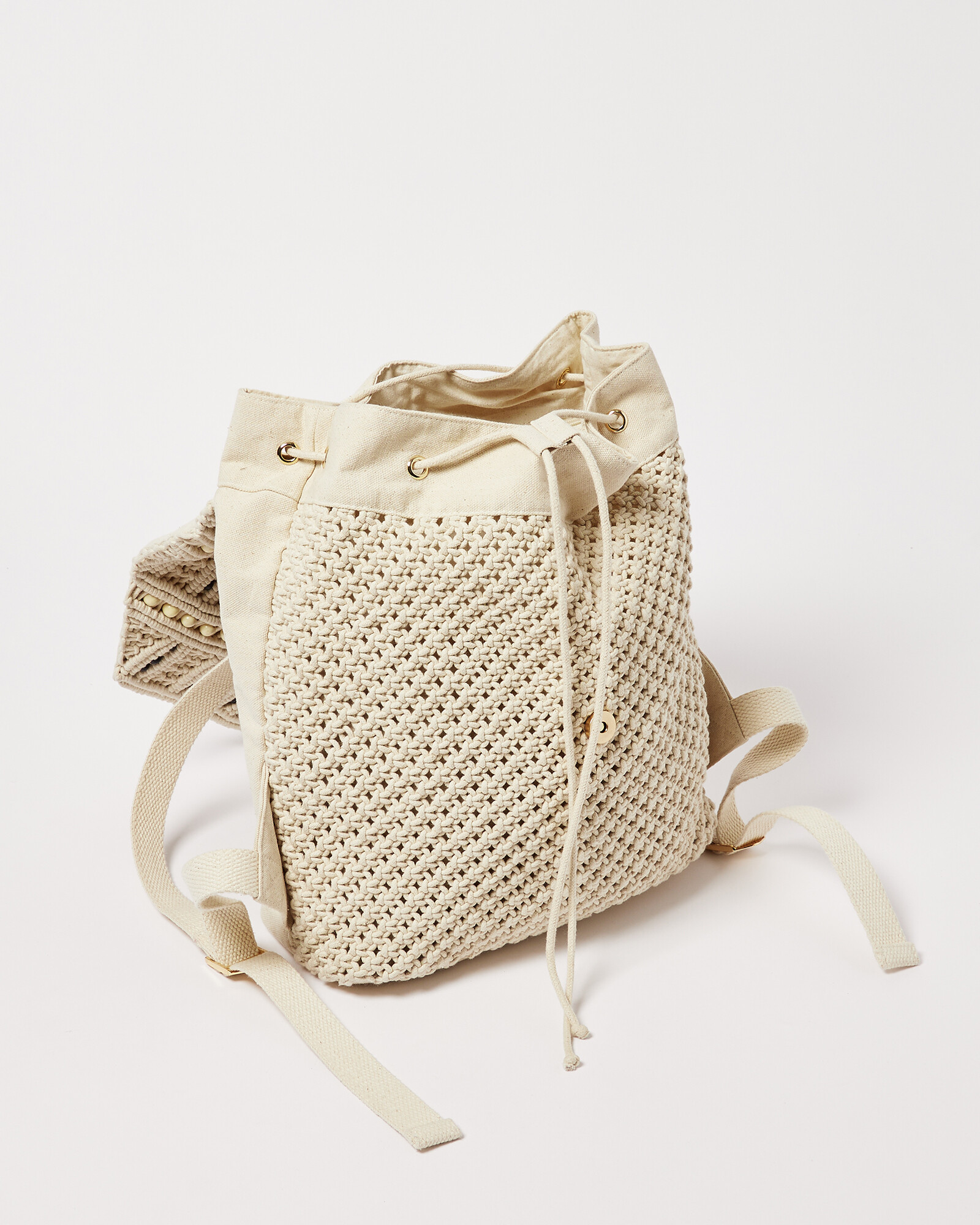 Beaded Macrame Cream Slouch Backpack | Oliver Bonas