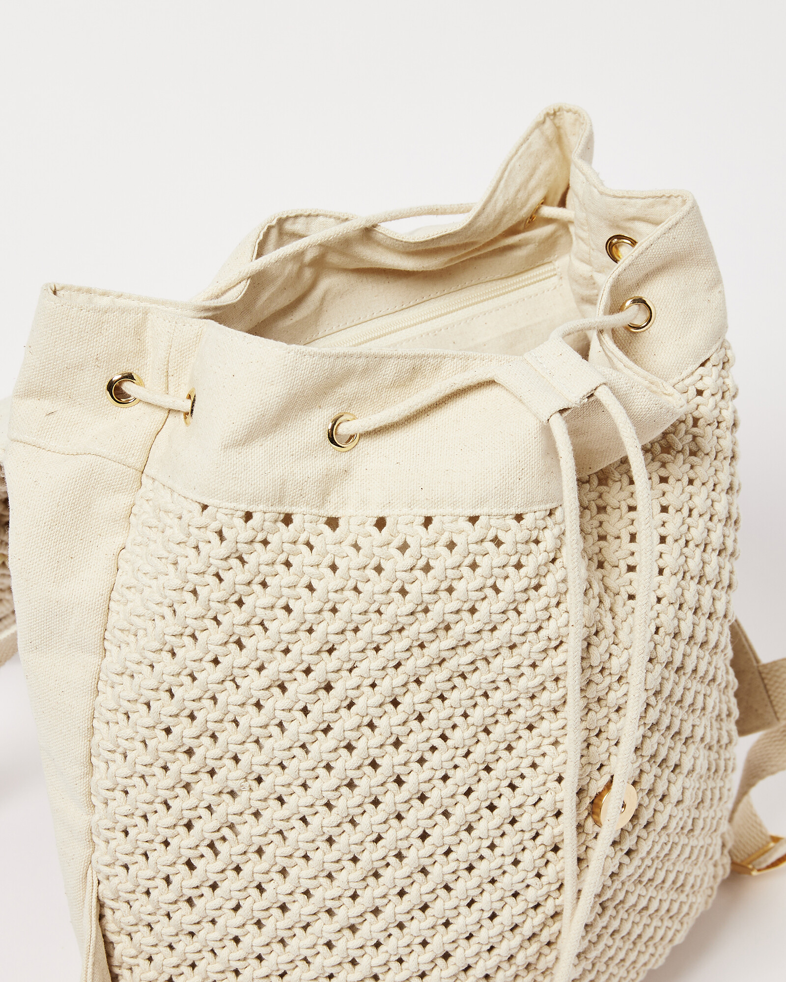 Beaded Macrame Cream Slouch Backpack | Oliver Bonas