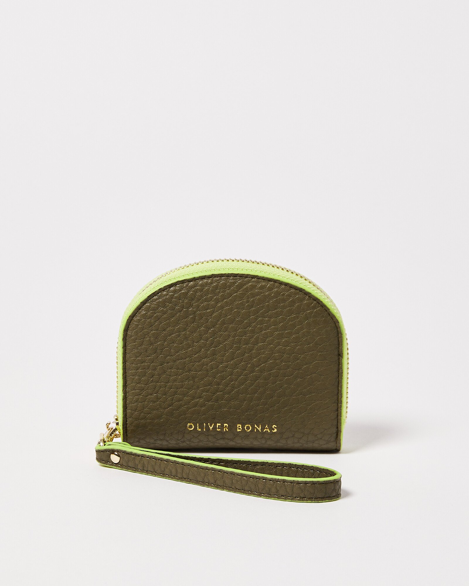 Khaki Neon Curved Zipper Purse | Oliver Bonas