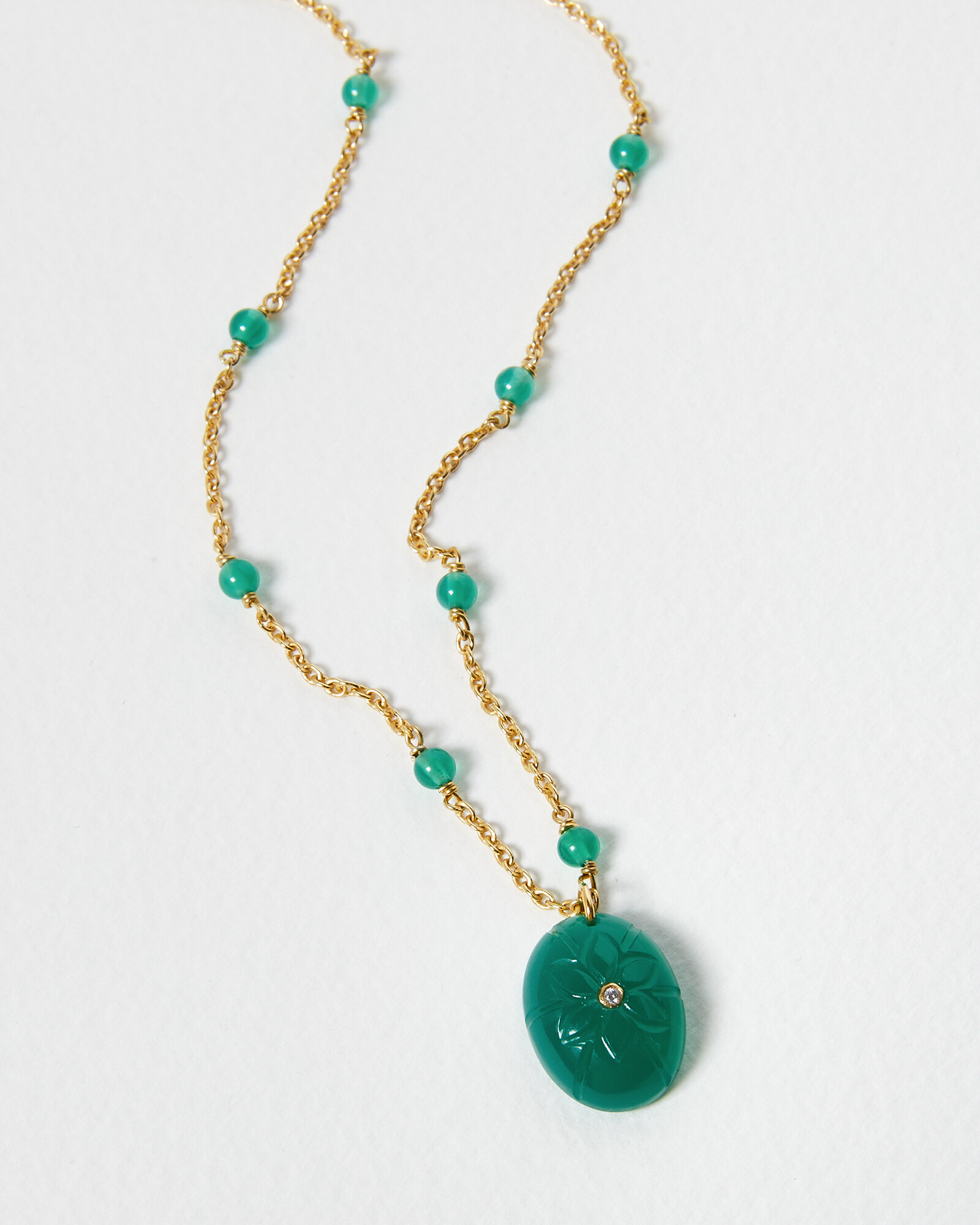 Cayenne Green Onyx Beaded Chain Pendant Necklace | Oliver Bonas