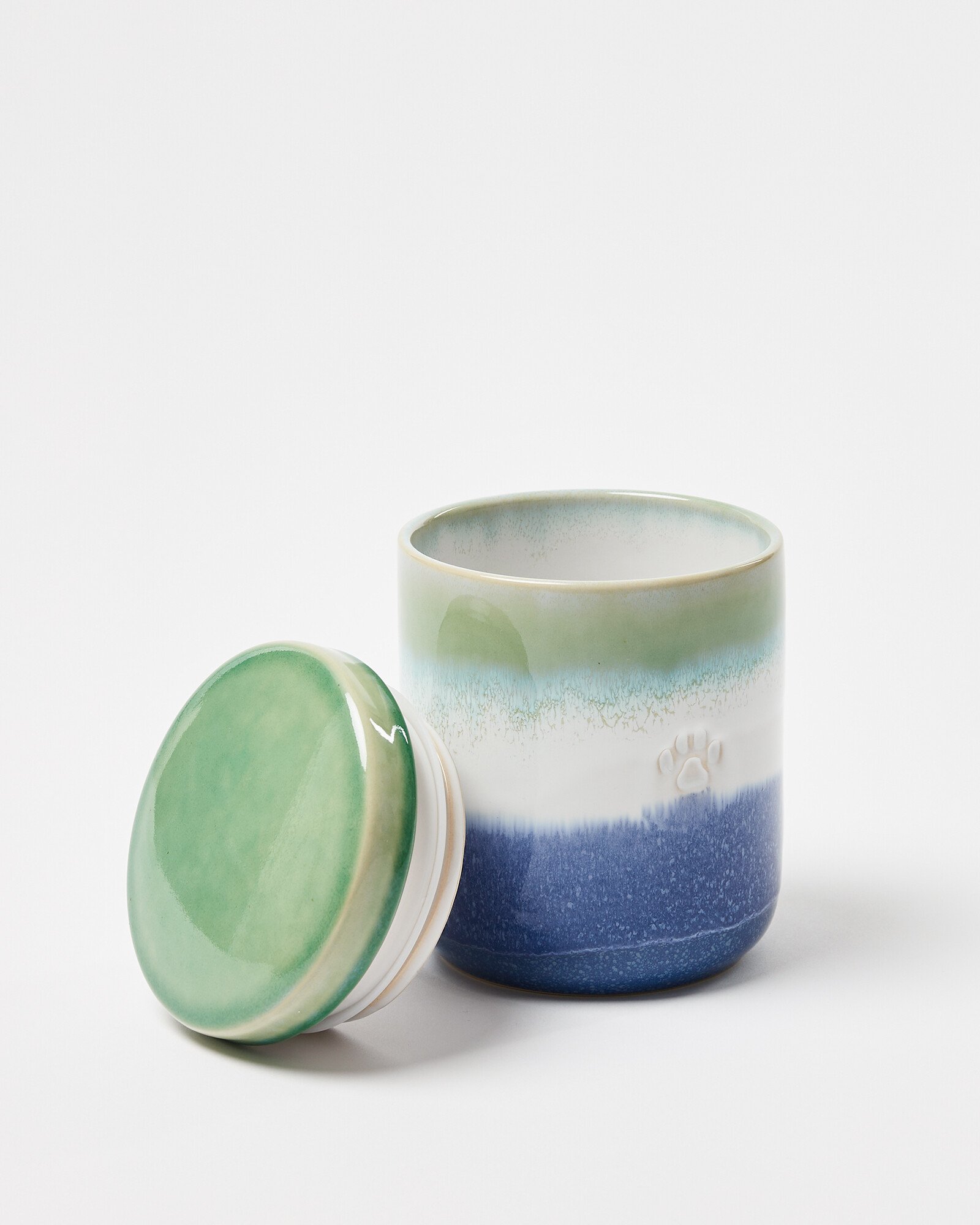 Paw Print Blue Ceramic Pet Treat Jar | Oliver Bonas