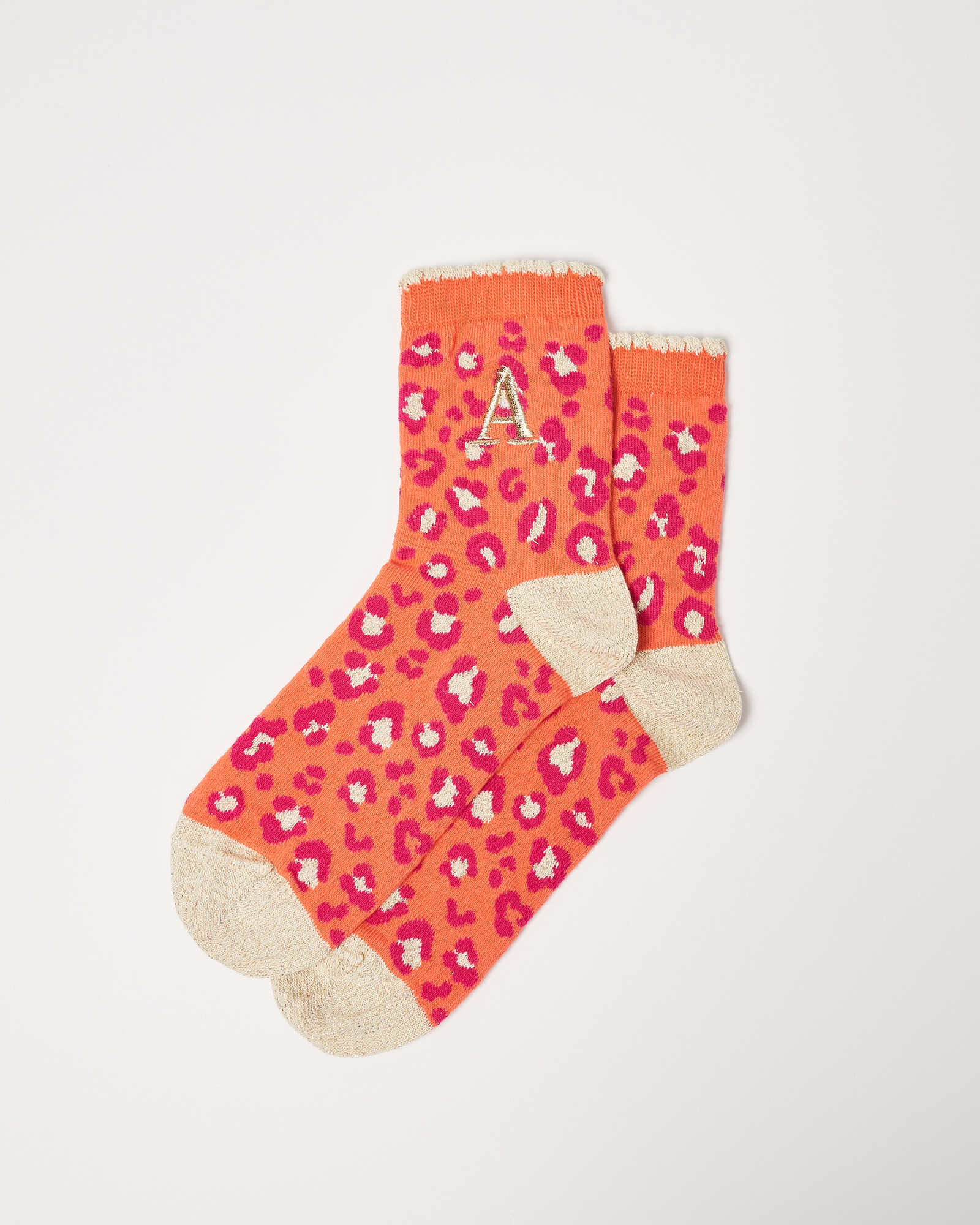 Alphabet Initial Animal Print Orange Socks | Oliver Bonas