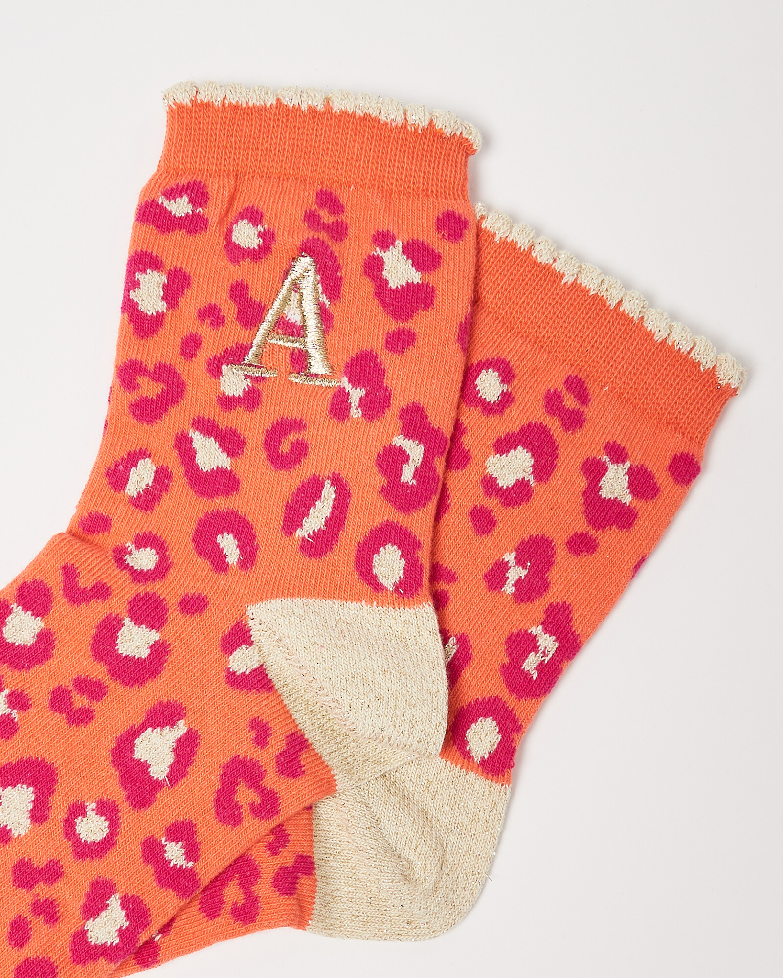 Alphabet Initial Animal Print Orange Socks | Oliver Bonas