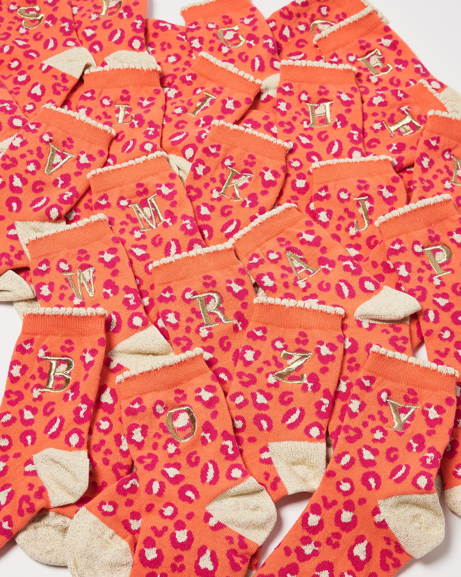 Alphabet Initial Animal Print Orange Socks | Oliver Bonas