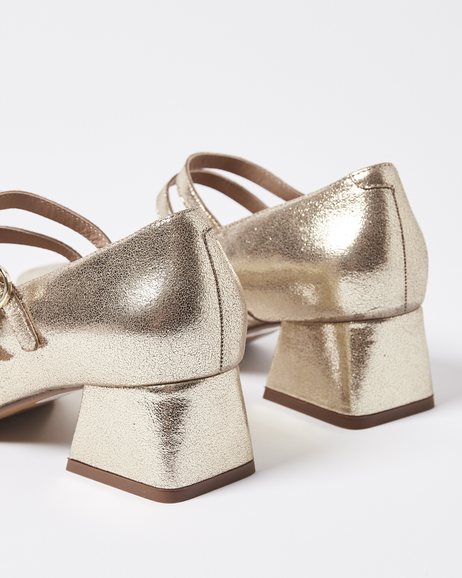 Mary Jane Gold Metallic Leather Flared Heeled Shoes | Oliver Bonas