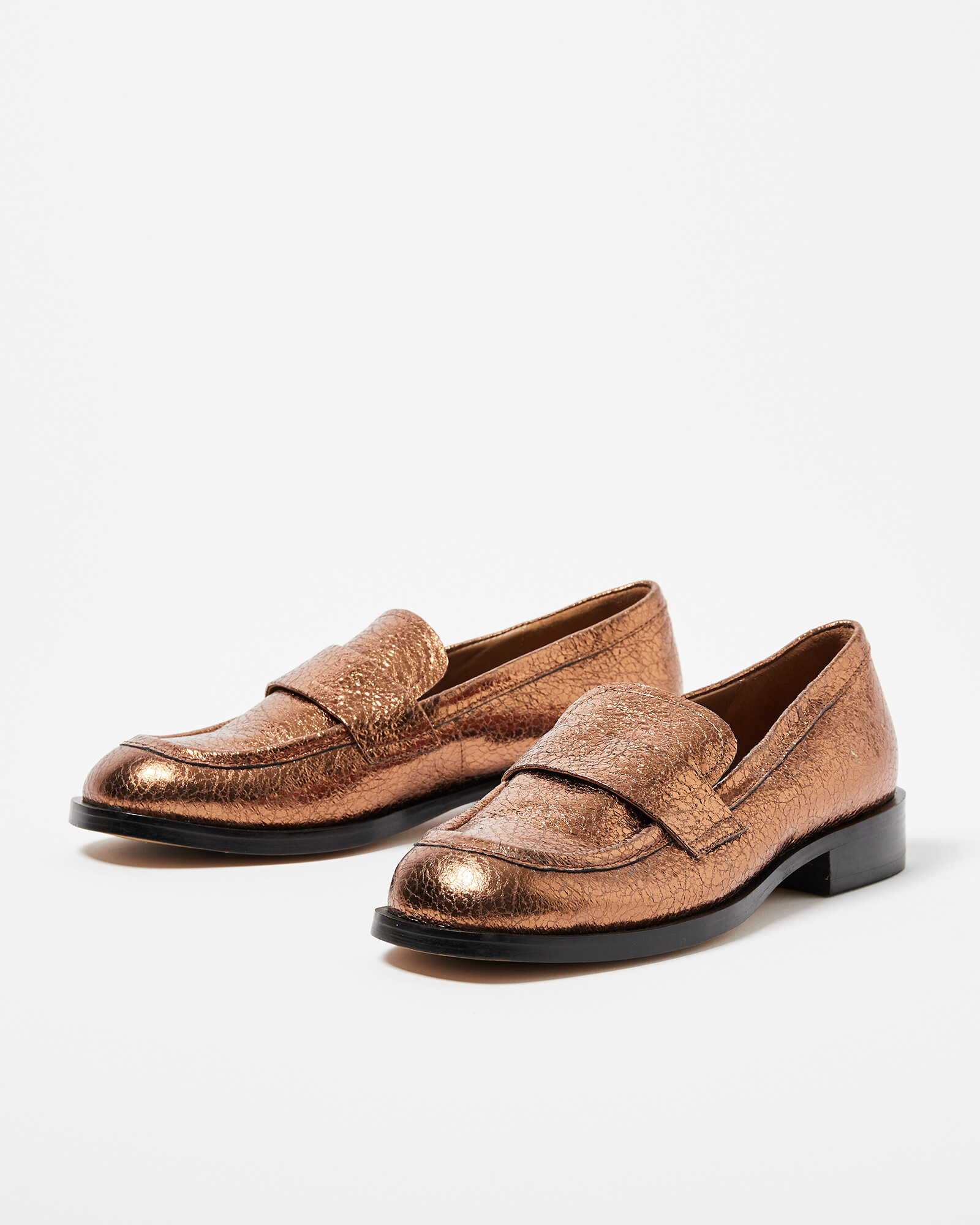Crackled Copper Leather Loafer Shoes | Oliver Bonas