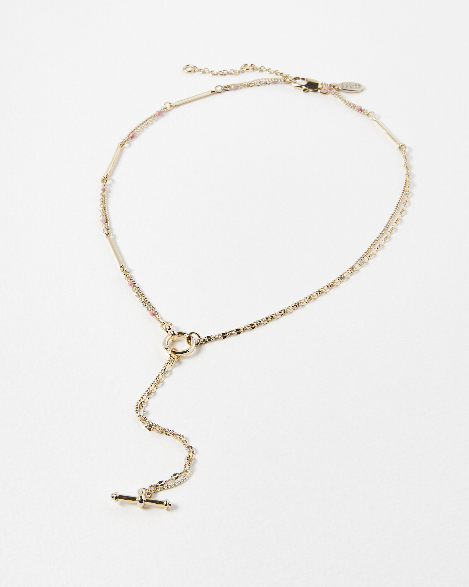 Alyssa Fine Chain Y Pendant Gold Tone Long Necklace | Oliver Bonas