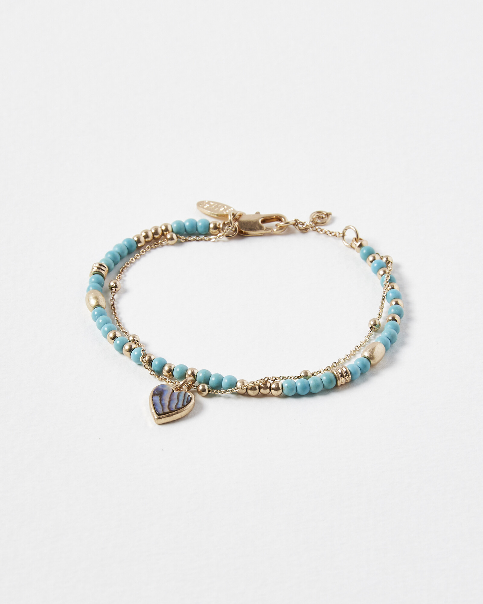 Cynthia Beads & Paua Shell Heart Double Row Chain Bracelet | Oliver Bonas