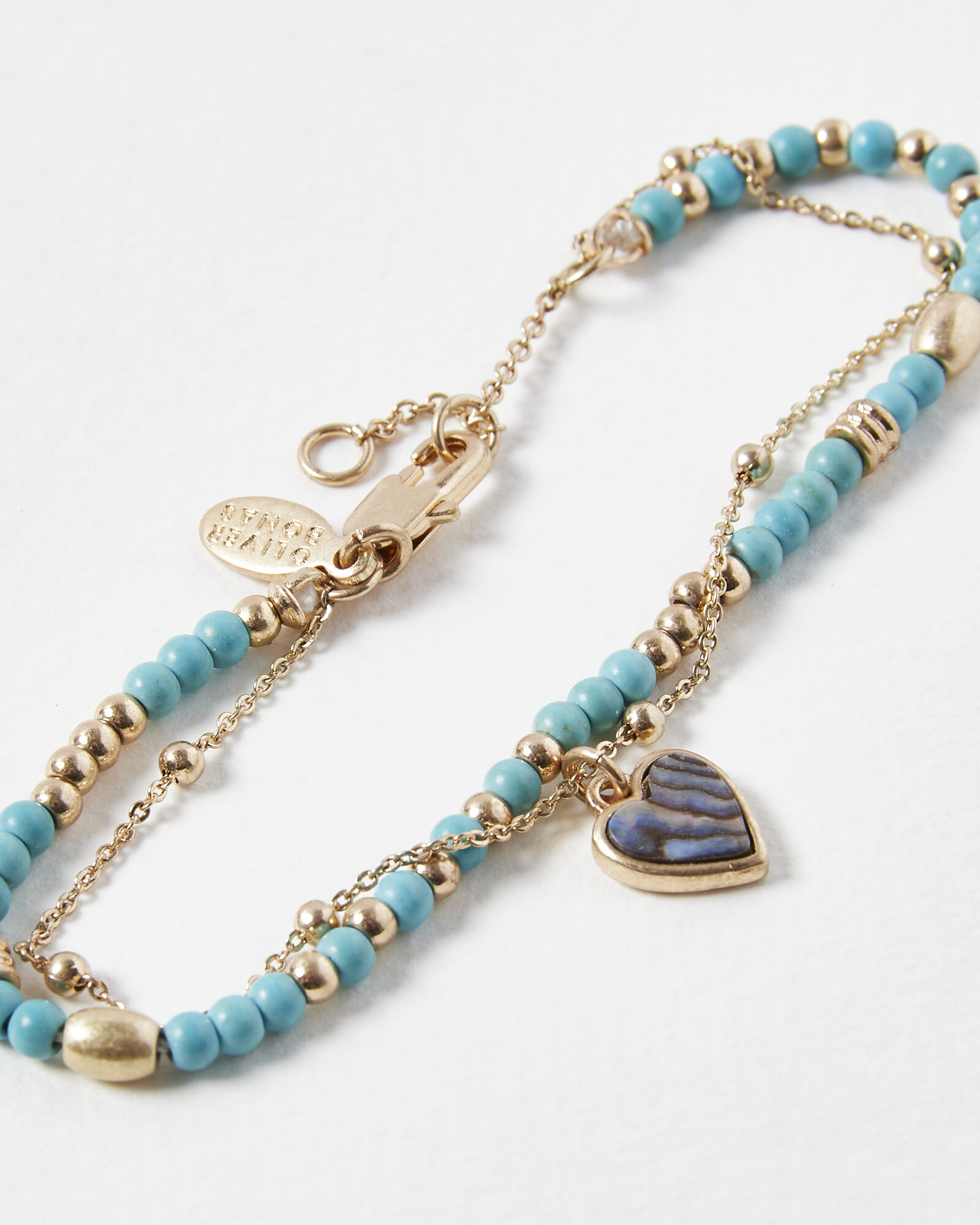 Cynthia Beads & Paua Shell Heart Double Row Chain Bracelet | Oliver Bonas