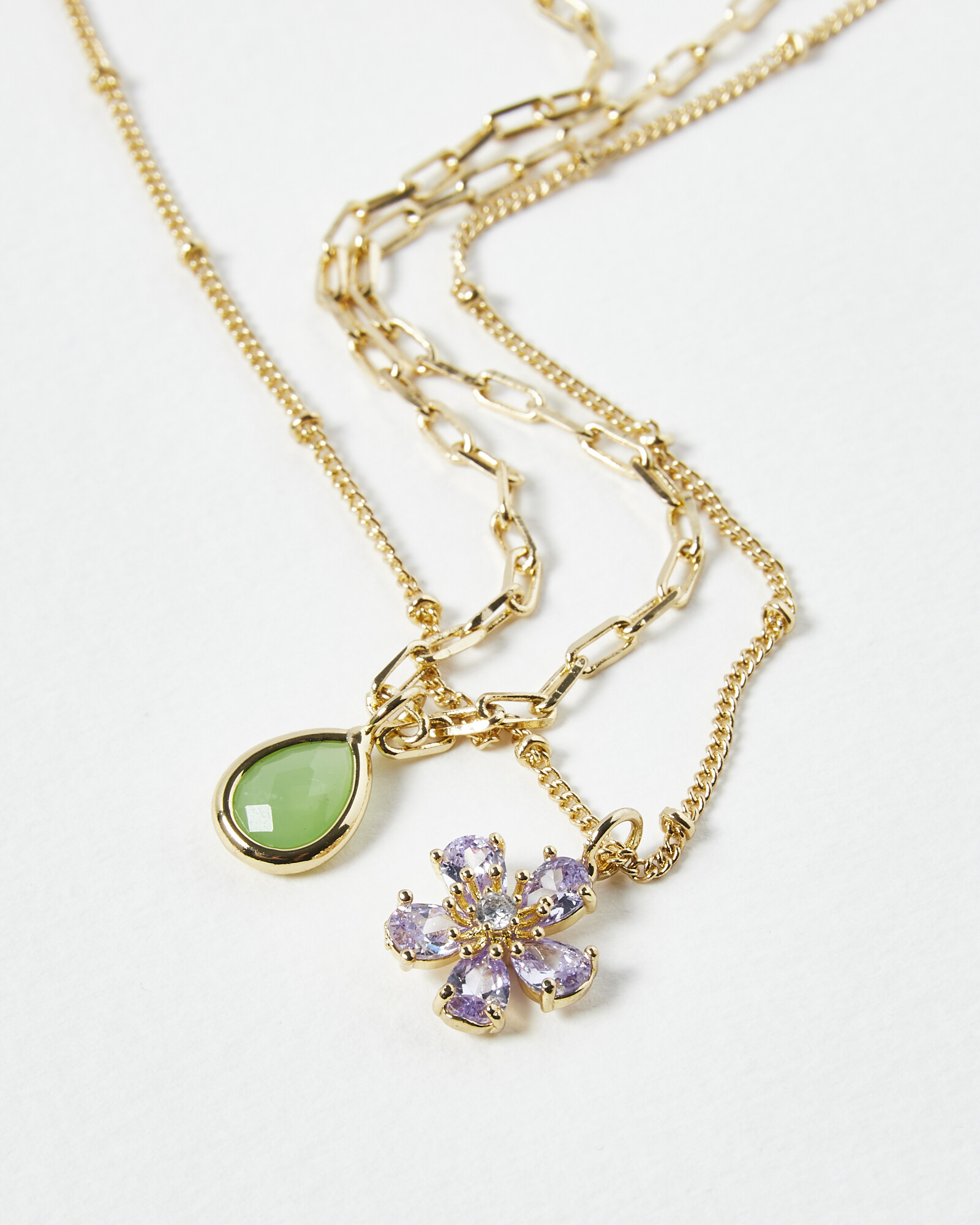 Robin Stone & Flower Drop Double Row Layered Pendant Necklace | Oliver ...