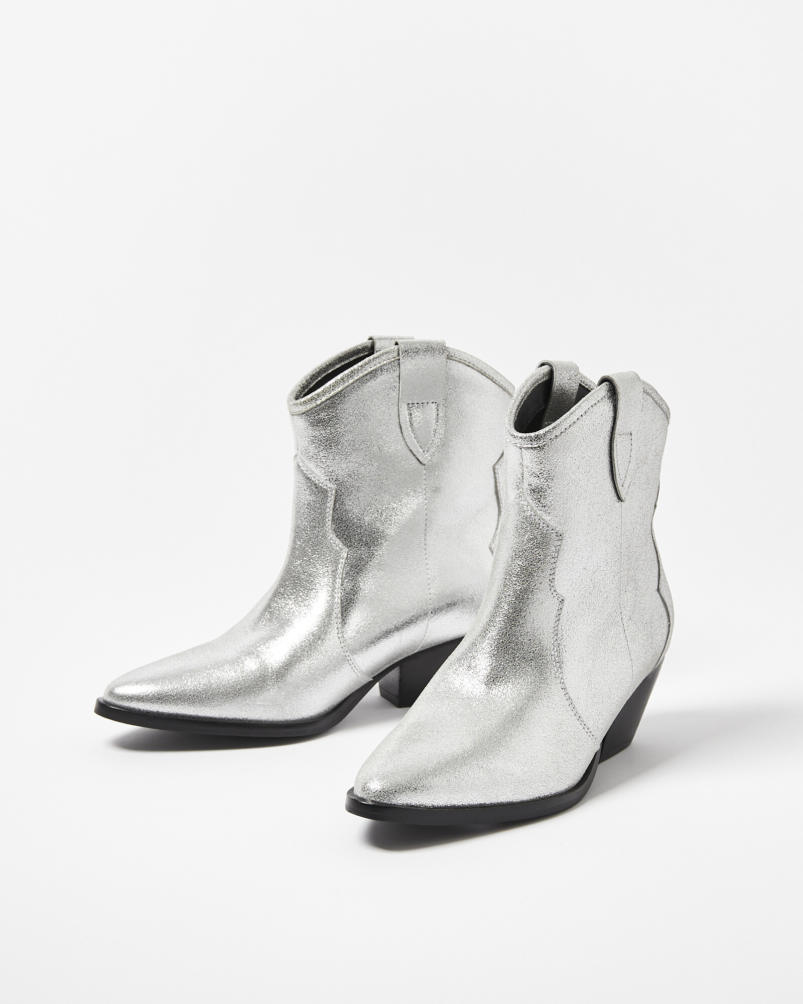 Metallic Silver Leather Western Cowboy Boots | Oliver Bonas