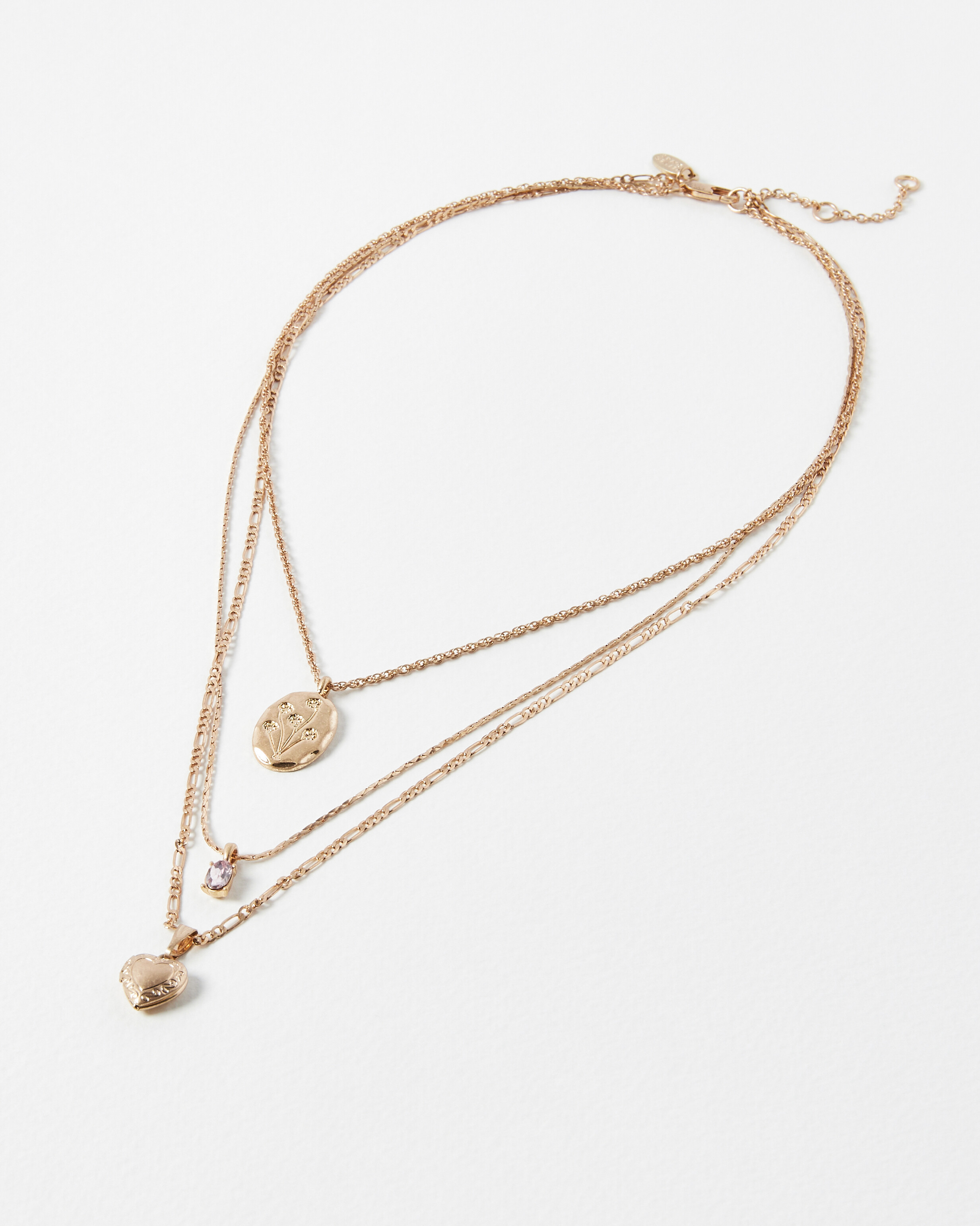 Inca Triple Row Disc & Heart Gold Tone Chain Pendant Necklace | Oliver ...