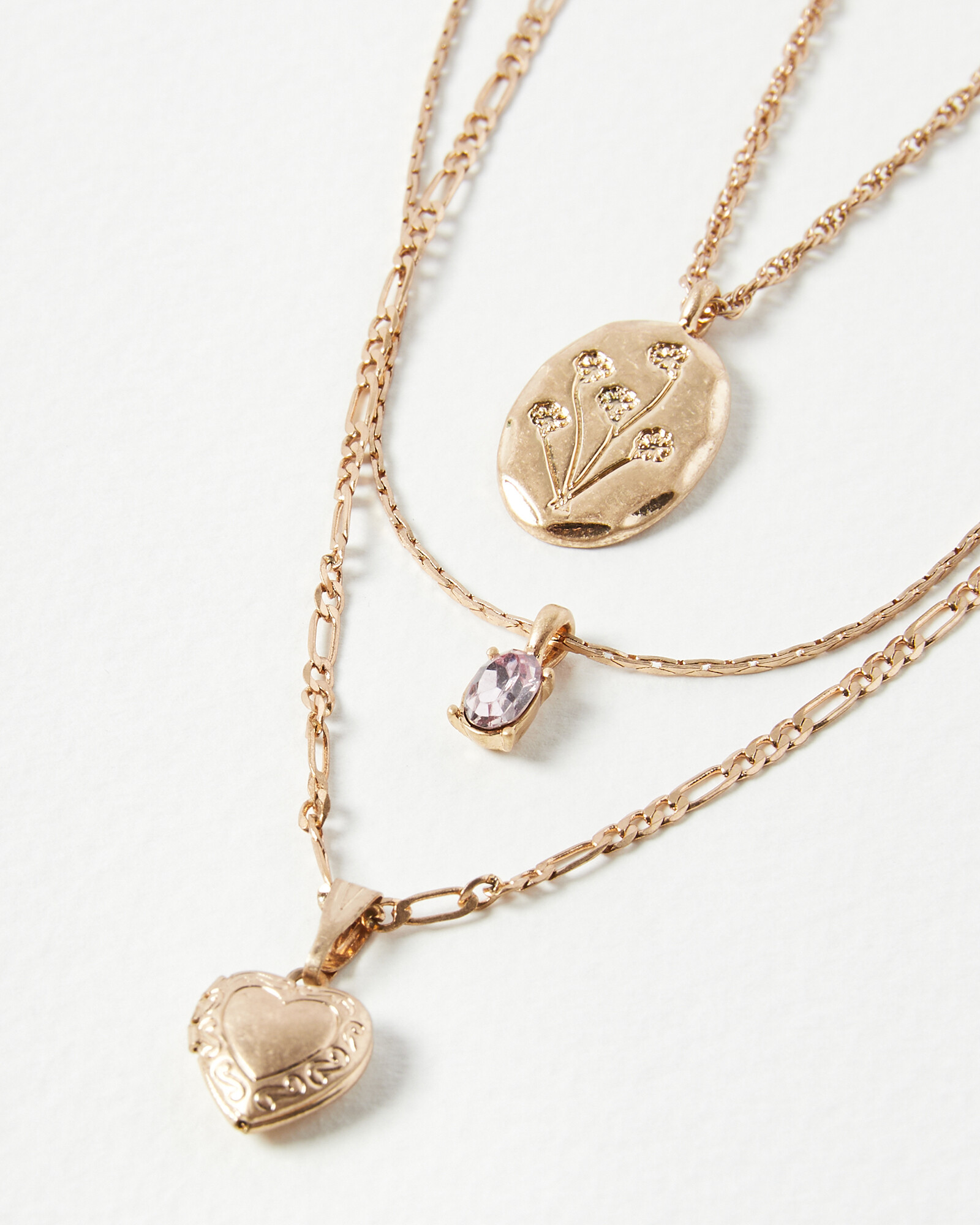 Inca Triple Row Disc & Heart Gold Tone Chain Pendant Necklace | Oliver ...