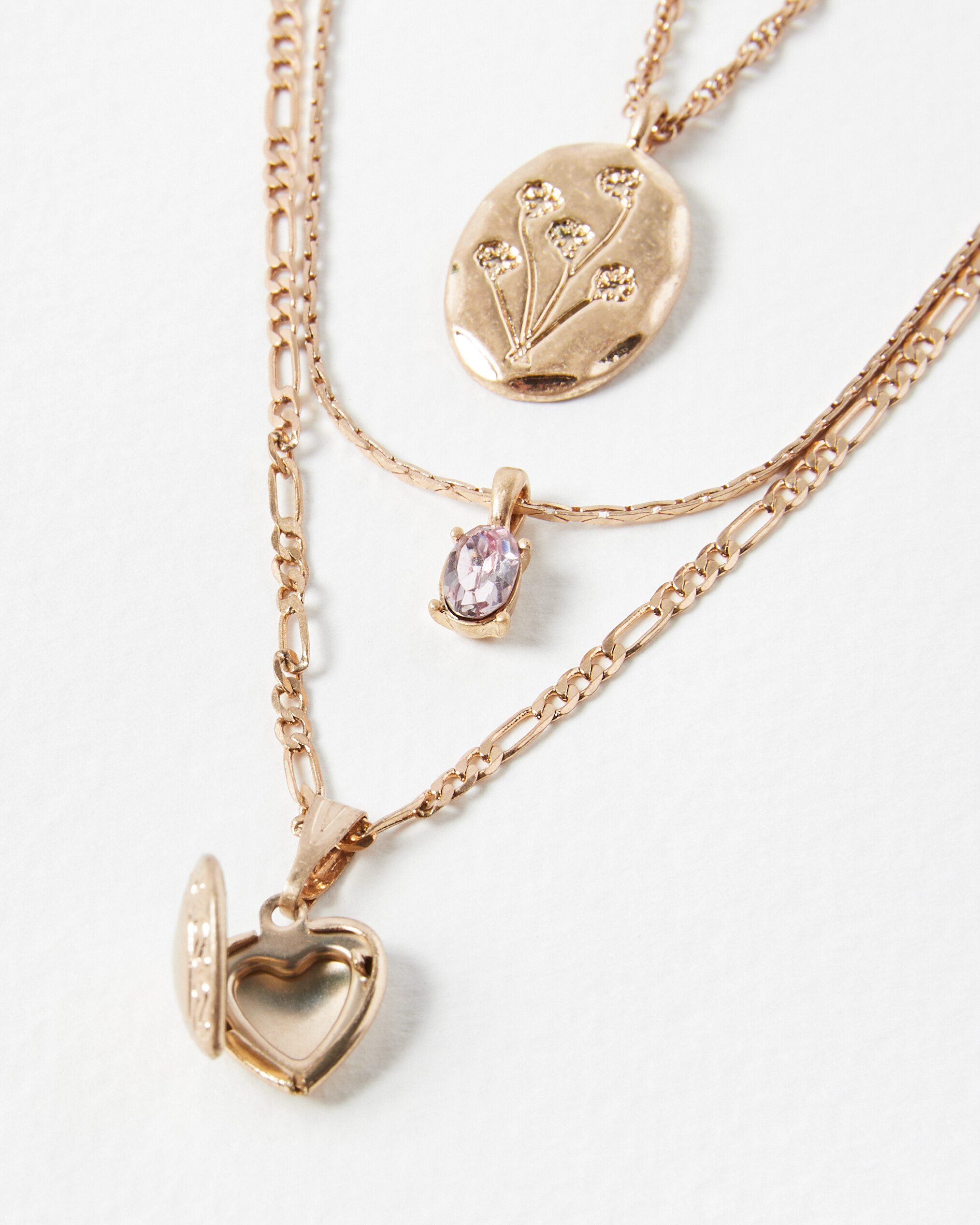 Inca Triple Row Disc & Heart Gold Tone Chain Pendant Necklace | Oliver ...