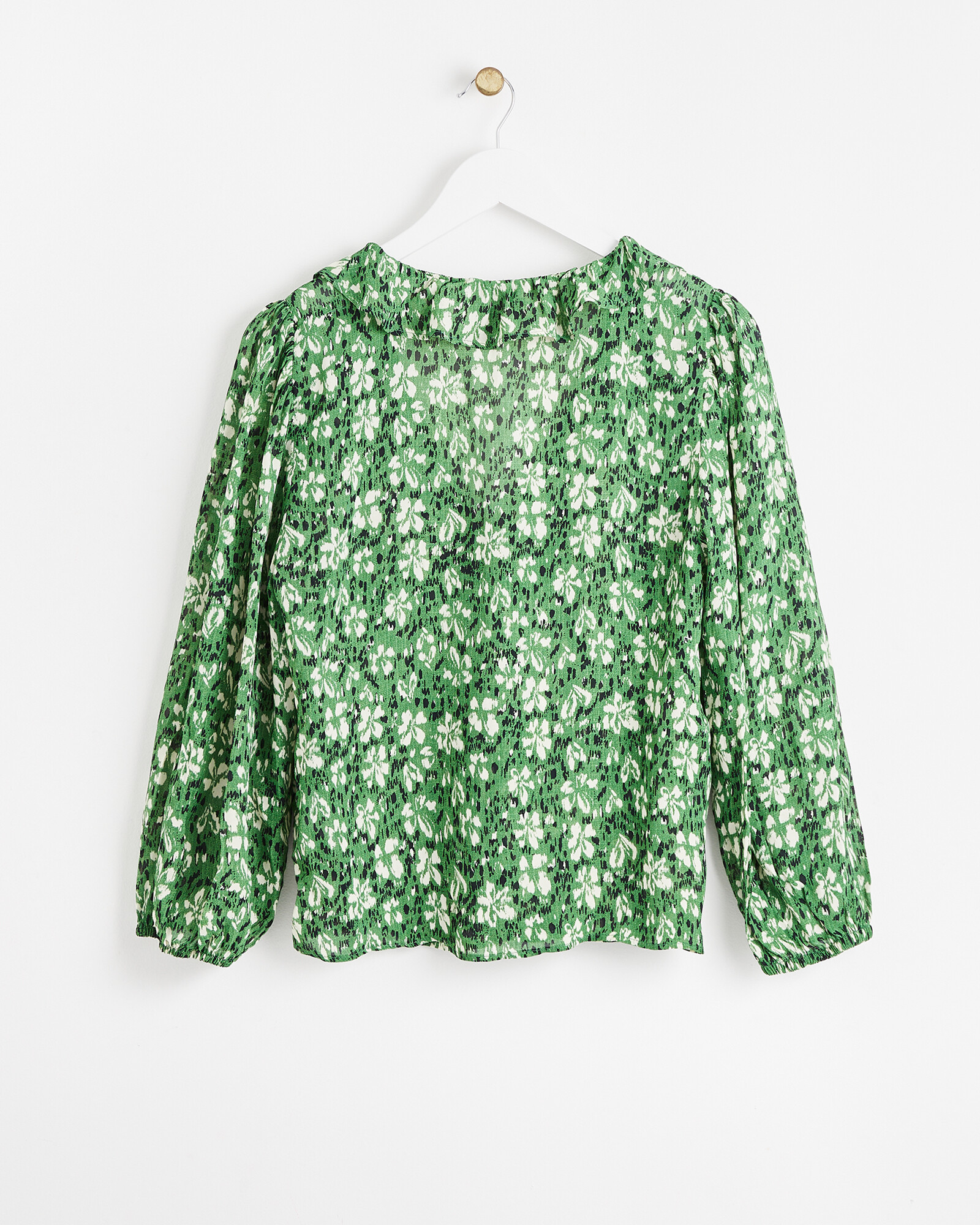 Floral Print Green Textured Frill Blouse | Oliver Bonas