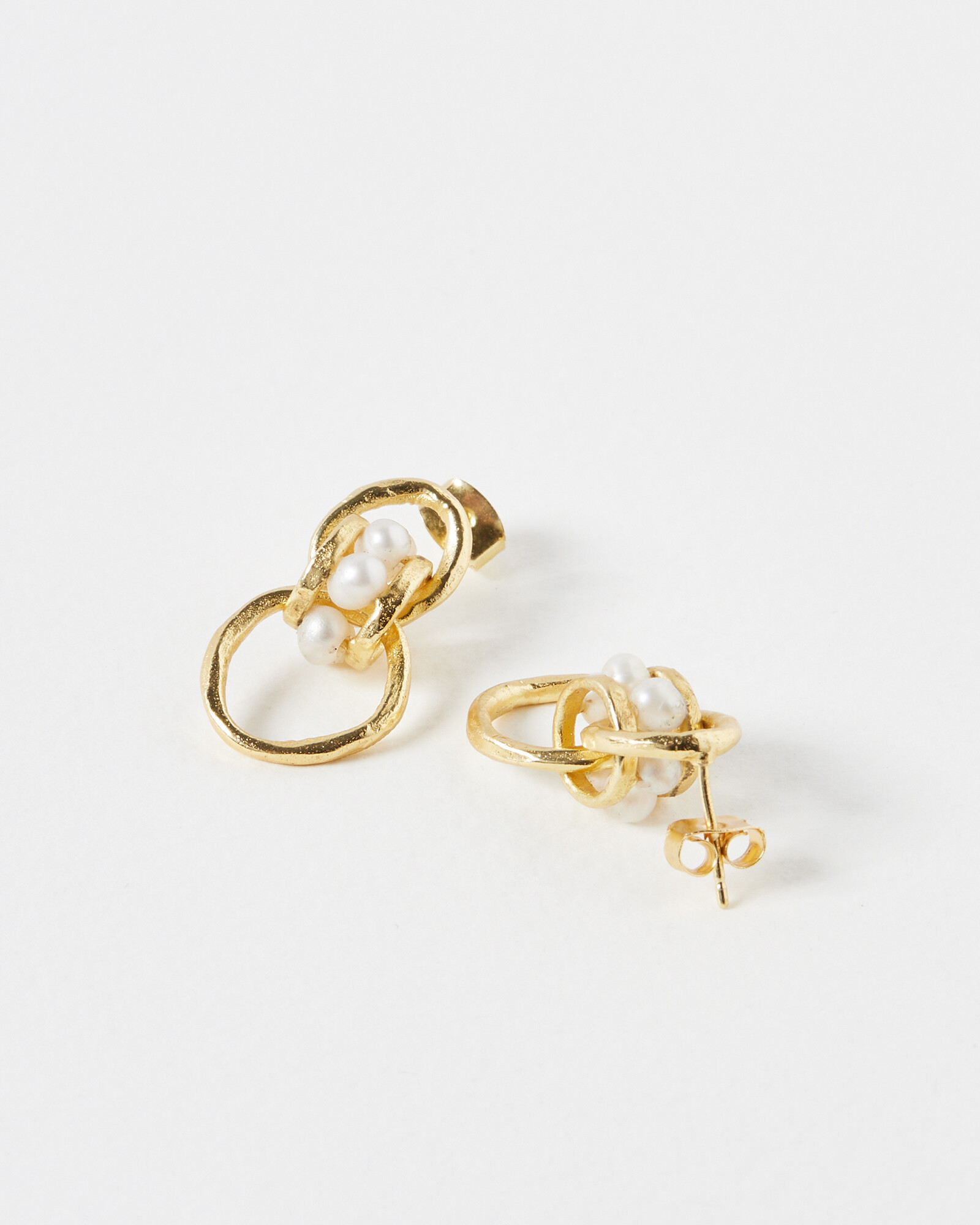 Dai Gold Plated Loop & Freshwater Pearl Drop Earrings | Oliver Bonas