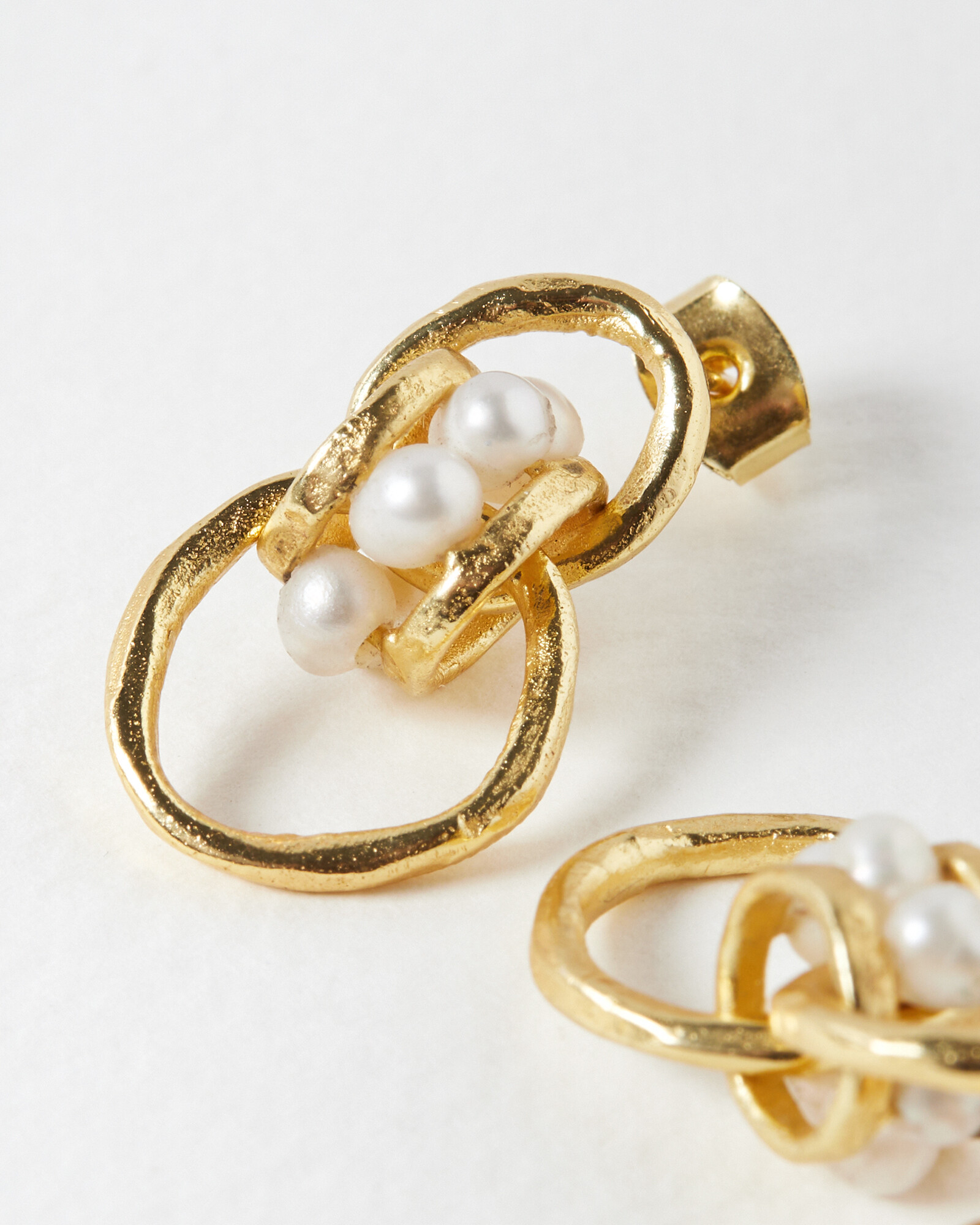 Dai Gold Plated Loop & Freshwater Pearl Drop Earrings | Oliver Bonas