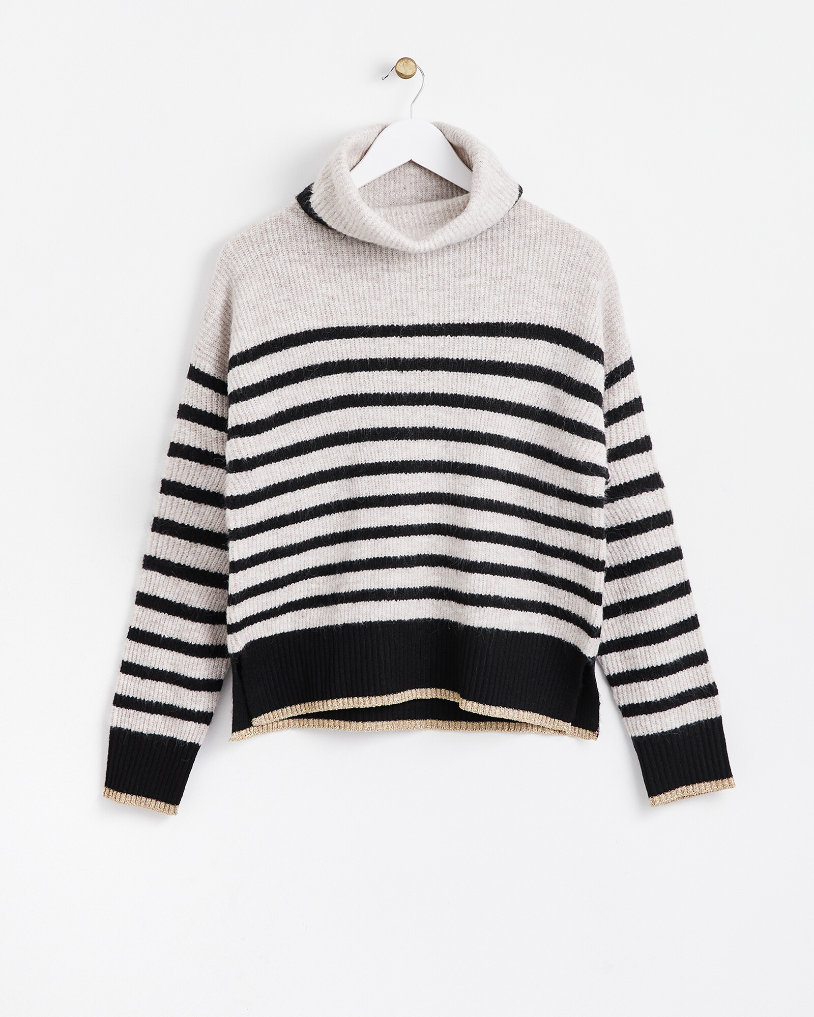 Neutral Stripe Roll Neck Knitted Jumper | Oliver Bonas