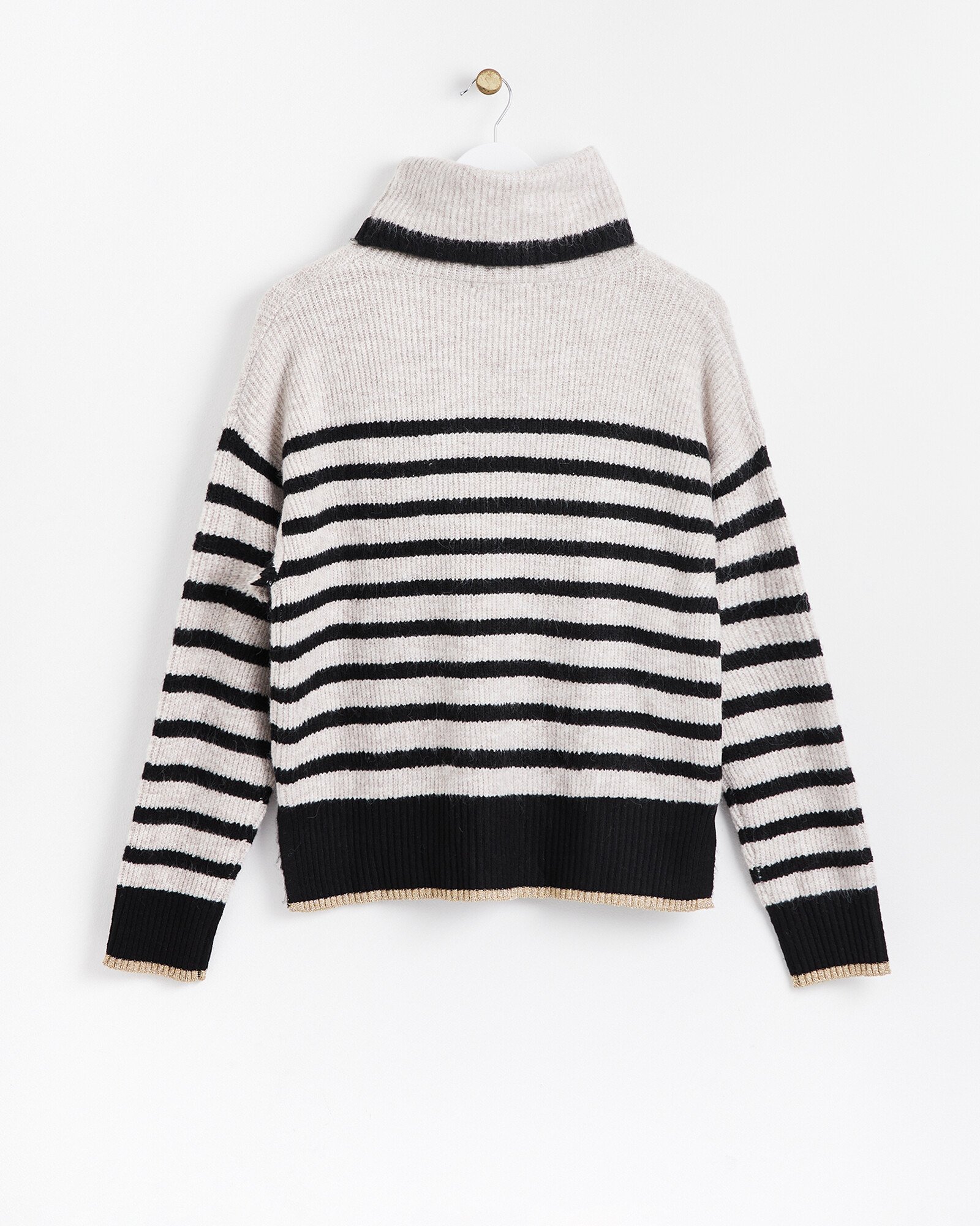 Neutral Stripe Roll Neck Knitted Jumper | Oliver Bonas