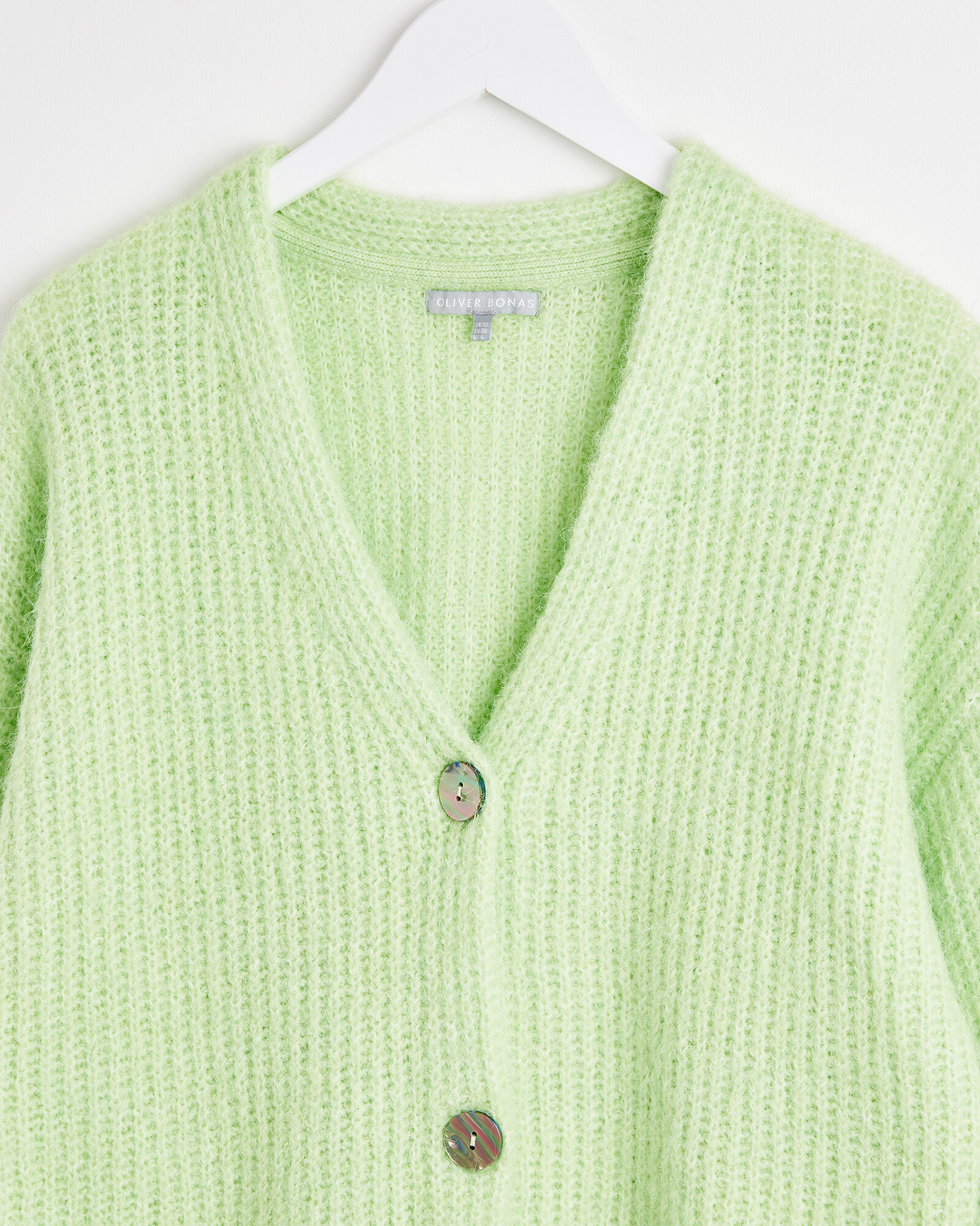 Lime Green Fluffy Knitted Cardigan | Oliver Bonas