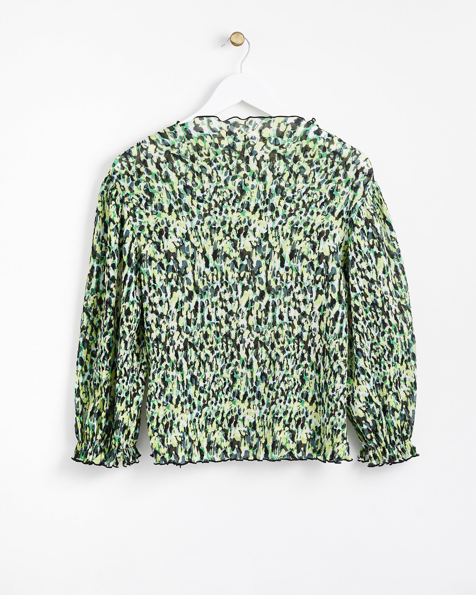 Warped Animal Print Ruched Green Top | Oliver Bonas