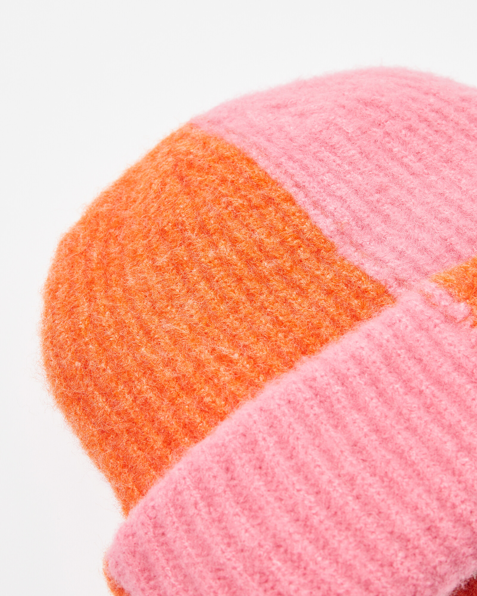 Pink & Orange Check Knitted Beanie Hat | Oliver Bonas
