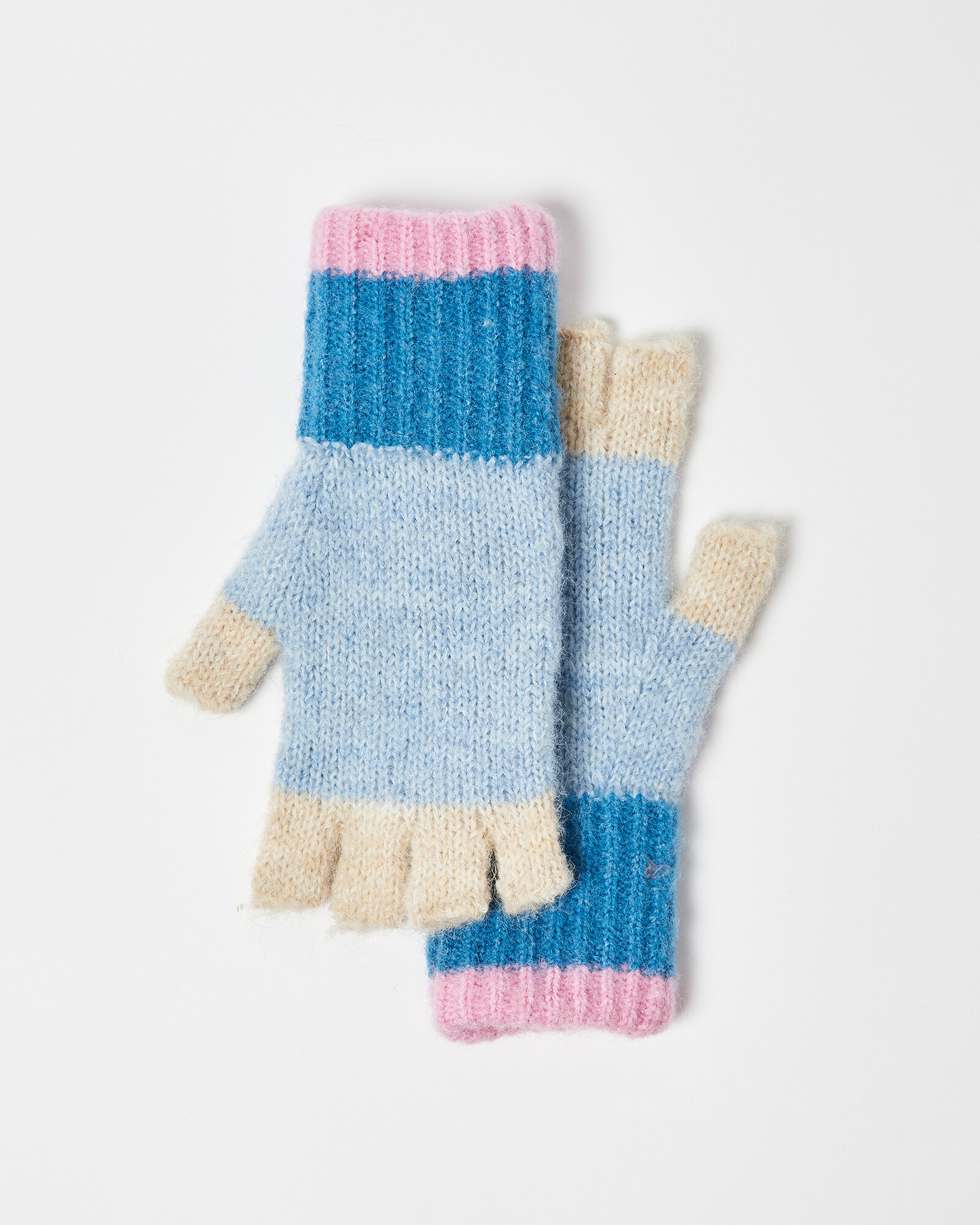 Colour Block Pastel Blue Knitted Gloves | Oliver Bonas