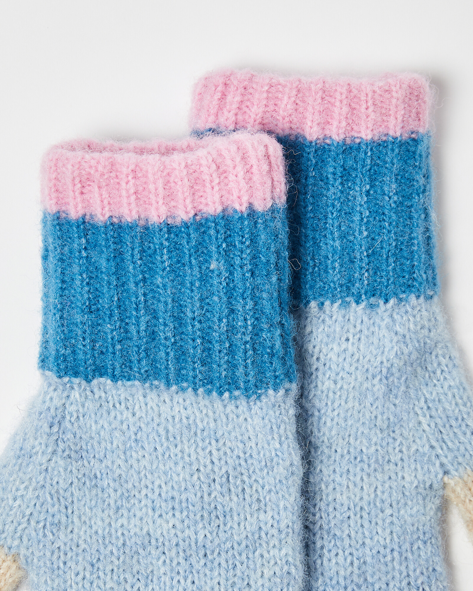 Colour Block Pastel Blue Knitted Gloves | Oliver Bonas