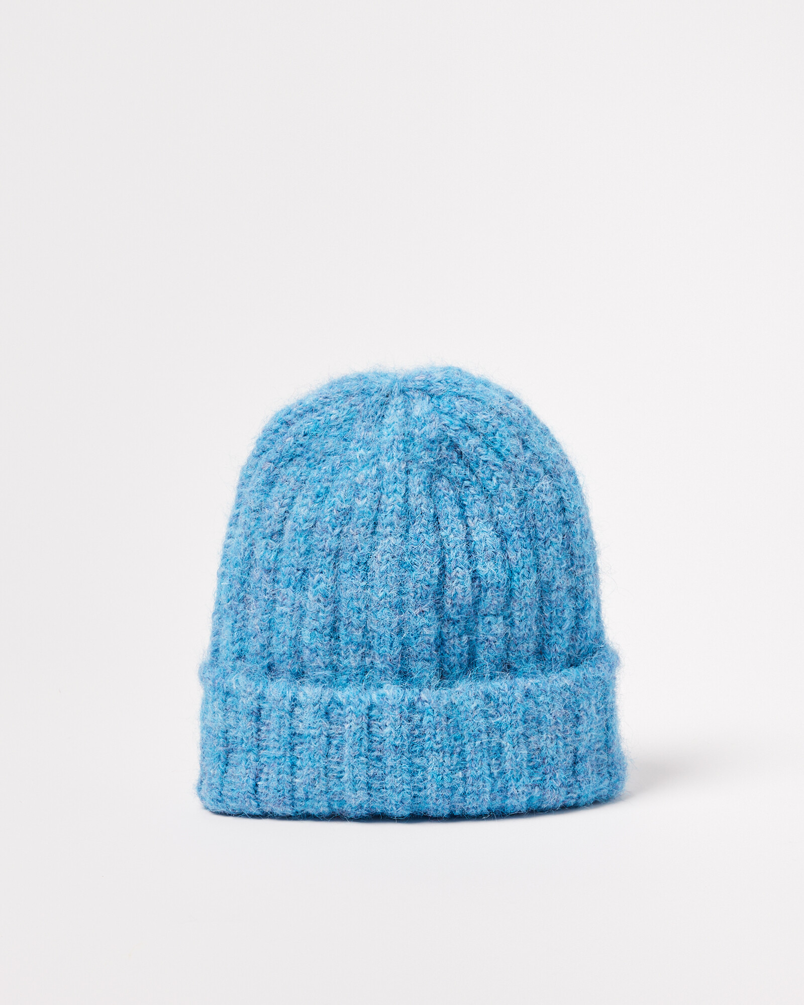 Blue Ribbed Fluffy Knitted Hat | Oliver Bonas