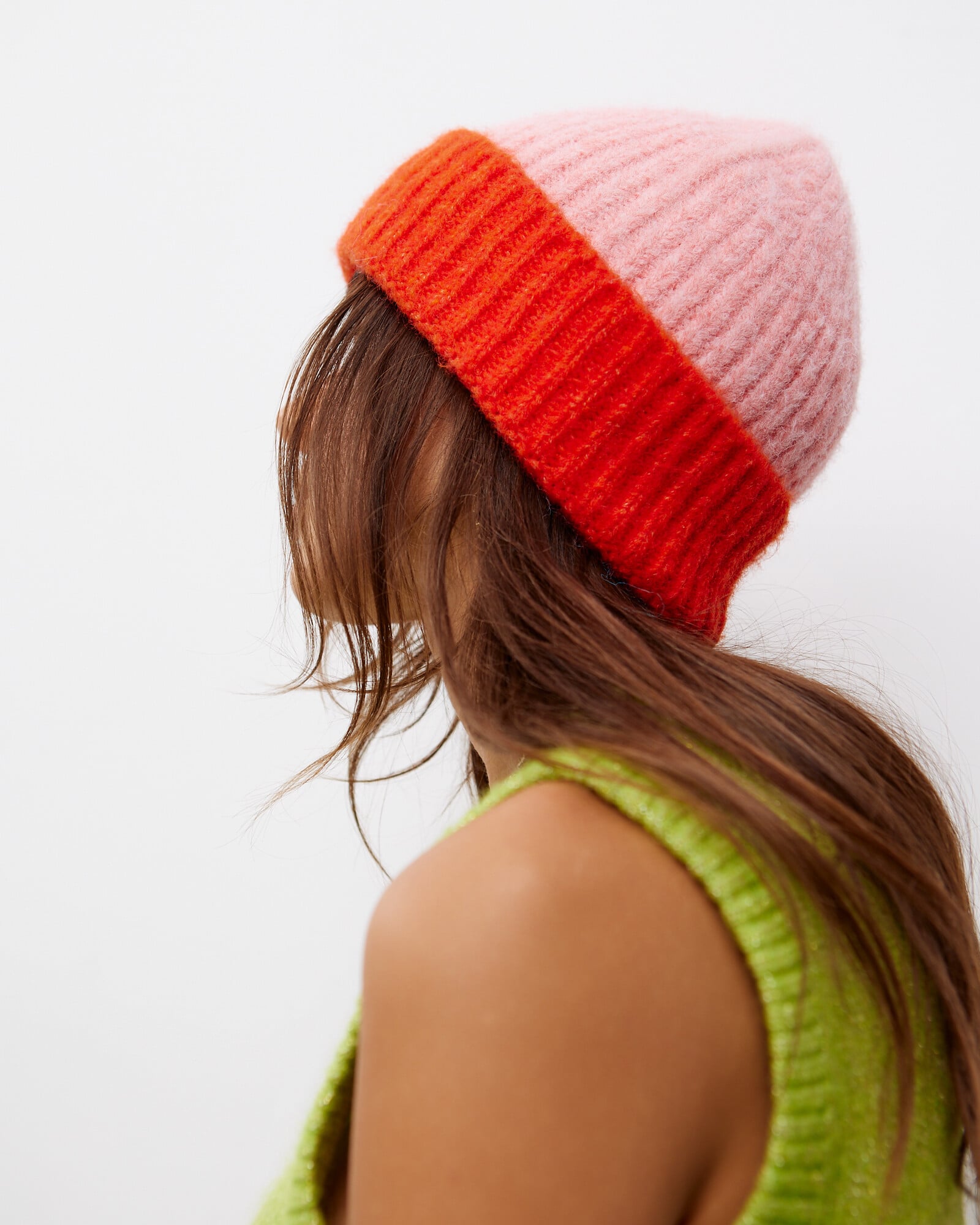 Pink & Red Colour Block Knitted Hat | Oliver Bonas