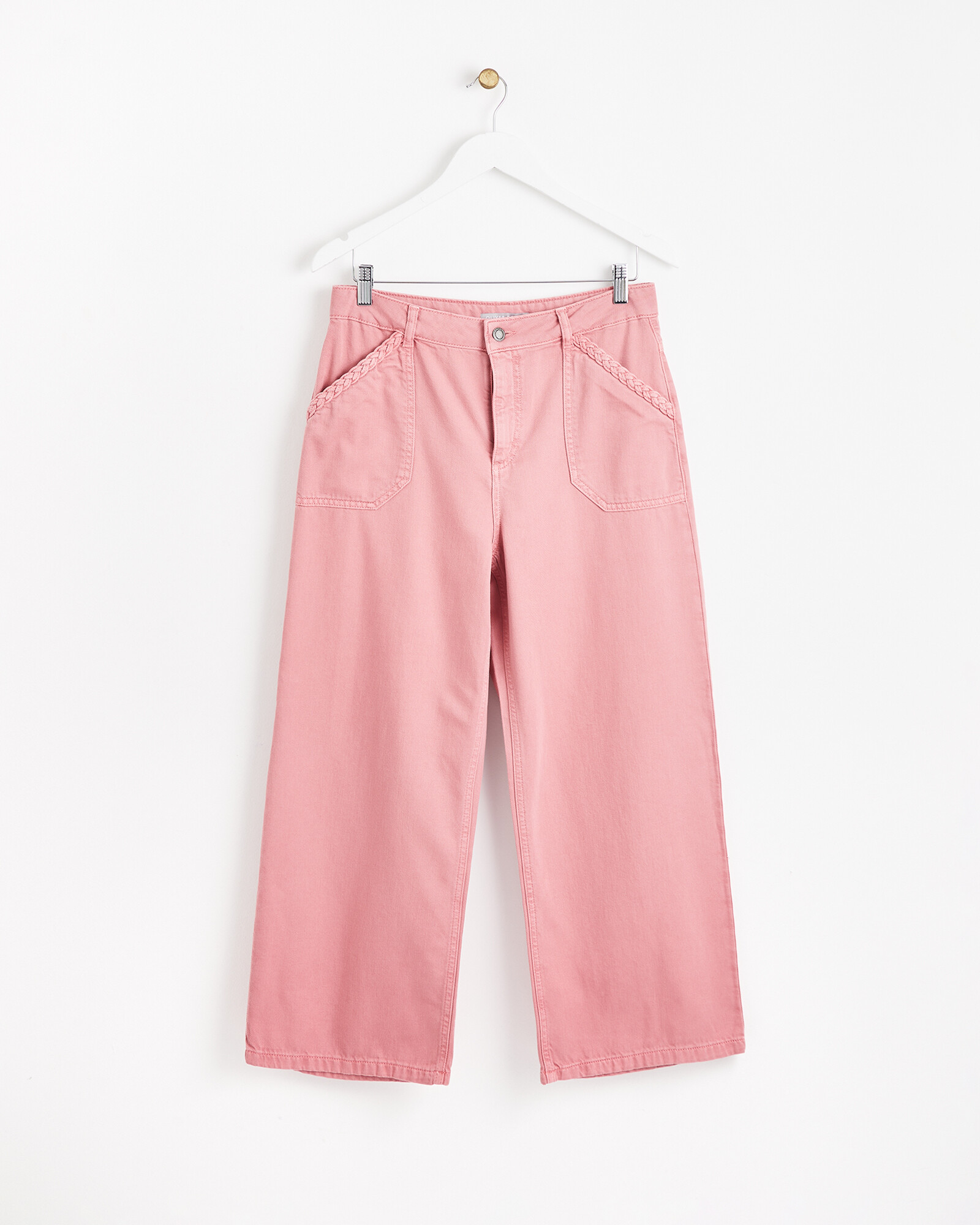 Pink Plait Pocket Denim Cropped Jeans | Oliver Bonas