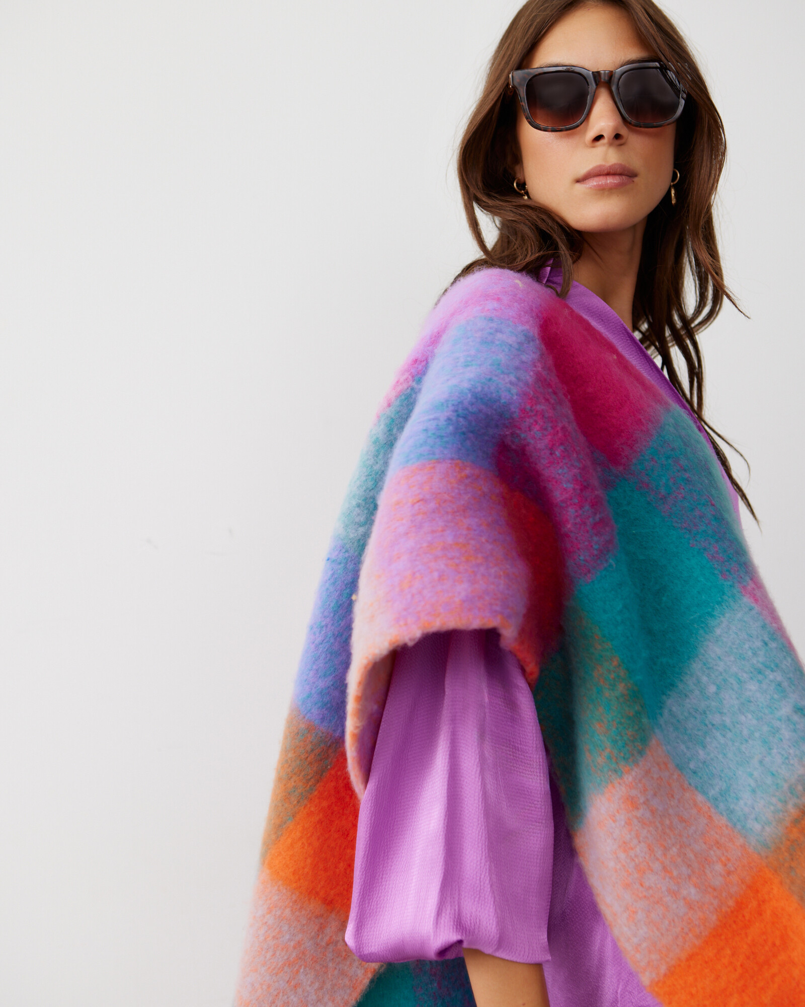 Orange & Pink Check Heavyweight Scarf | Oliver Bonas