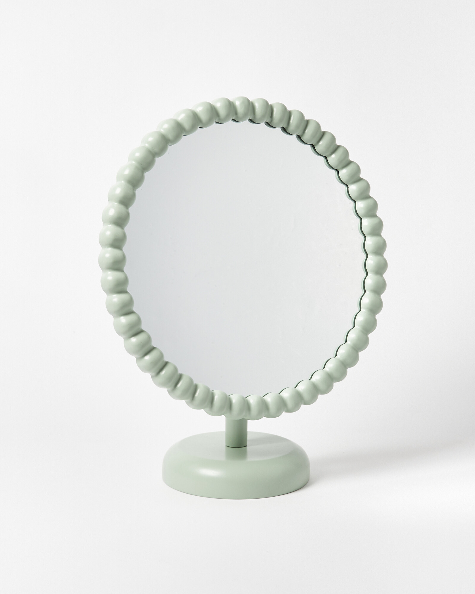 Bobbin Round Green Wooden Dressing Table Mirror | Oliver Bonas