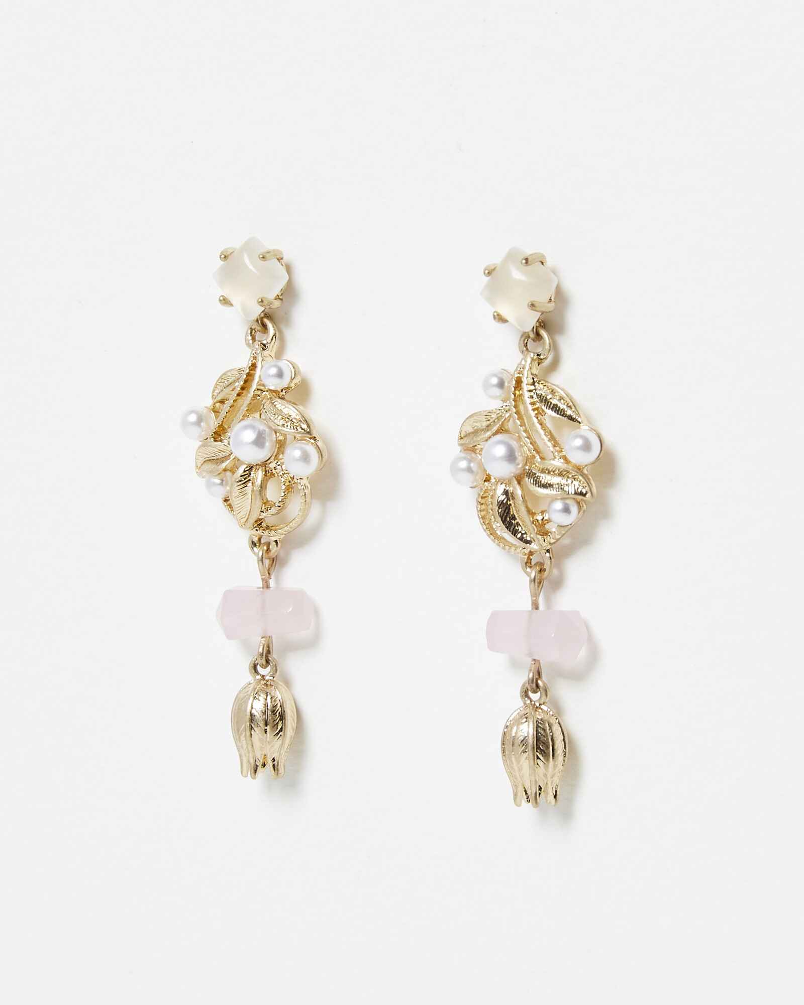Bettie Flower, Quartz & Faux Pearl Drop Earrings | Oliver Bonas