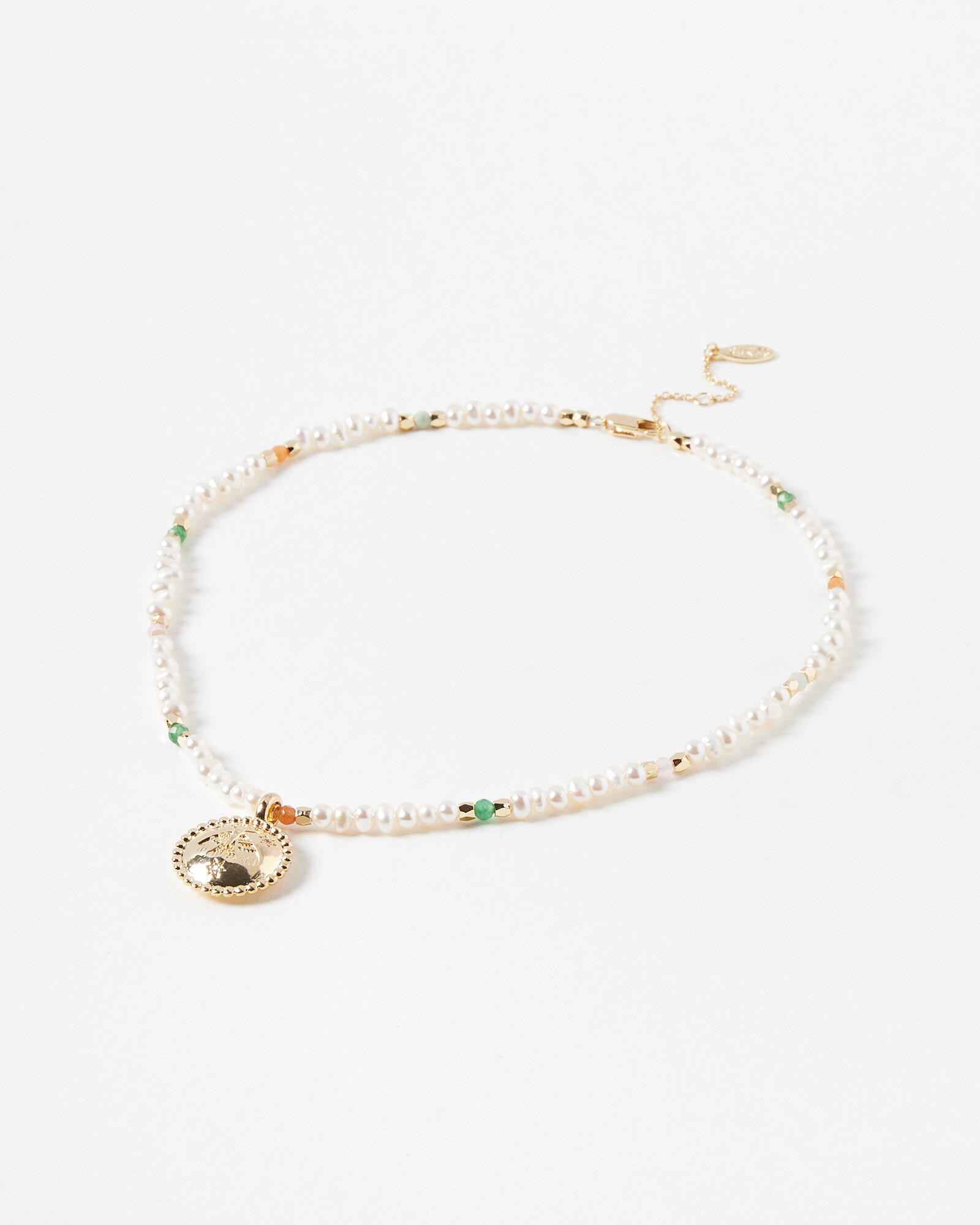Dayna Disc Charm Freshwater Pearl & Bead Necklace | Oliver Bonas