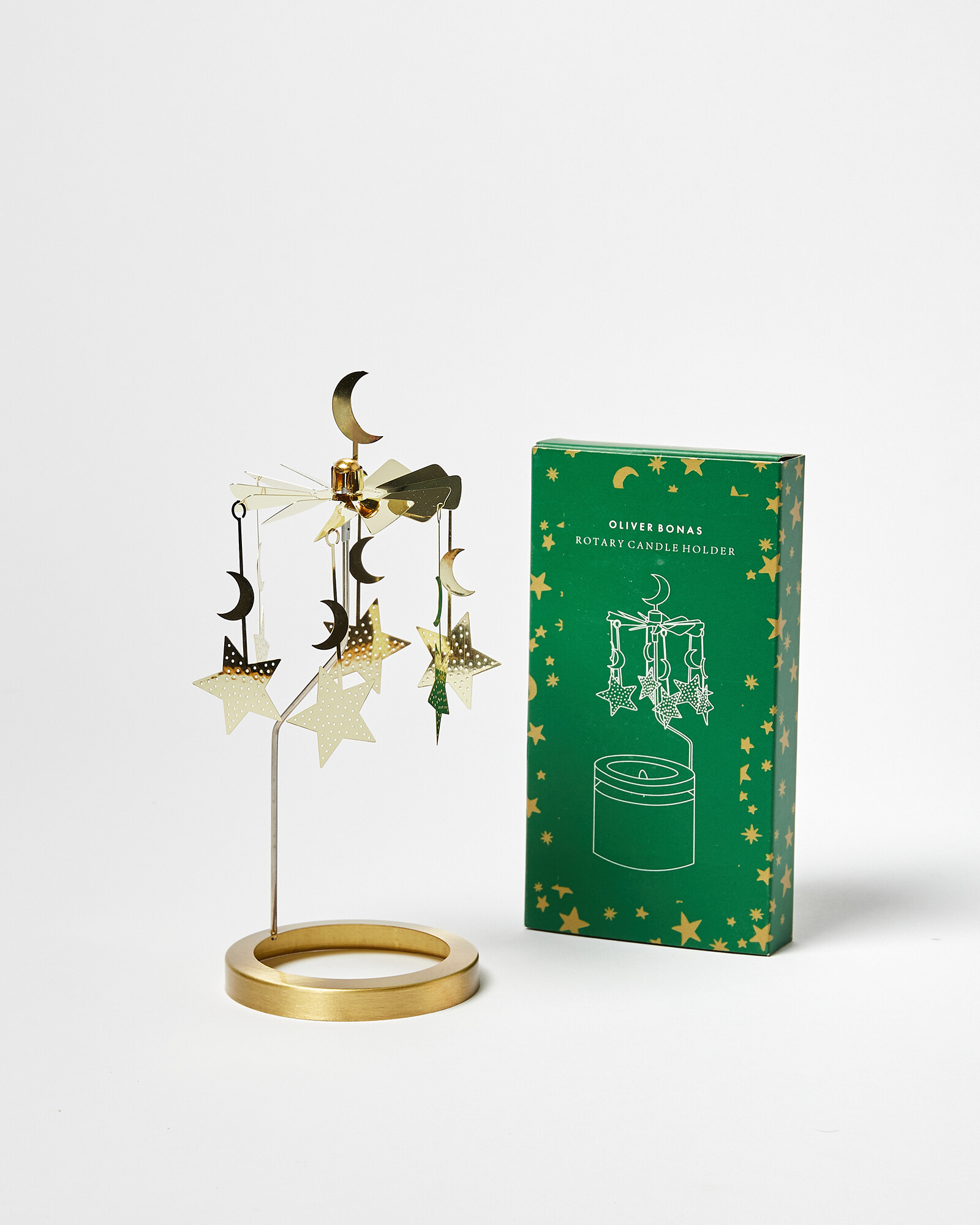 Moon & Star Spinner Gold Candle Holder | Oliver Bonas US