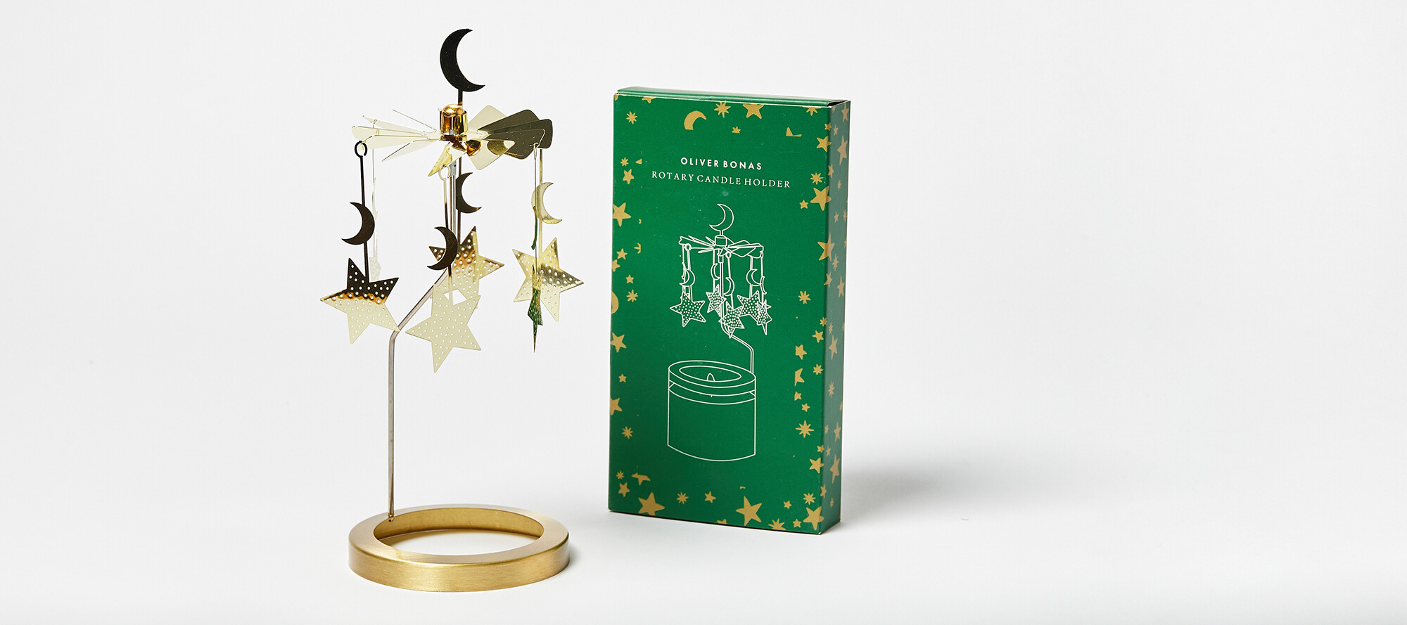 Moon & Star Spinner Gold Candle Holder | Oliver Bonas US