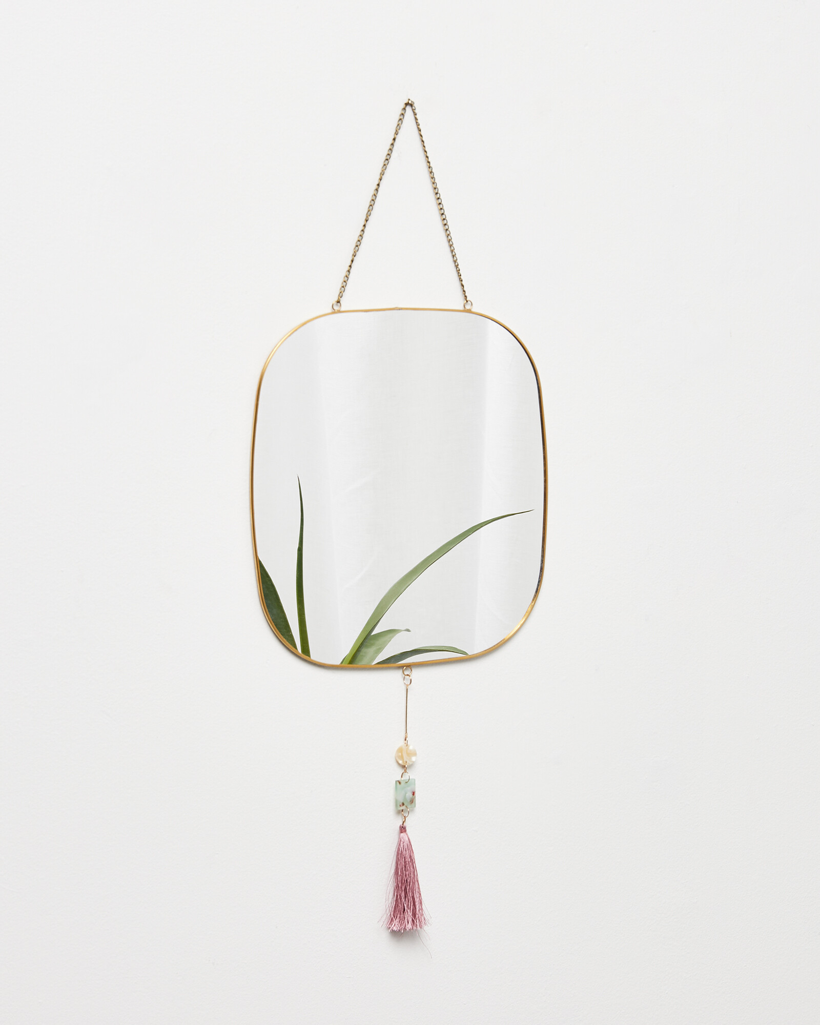 Hanging Pink Tassel Embellished Square Wall Mirror | Oliver Bonas