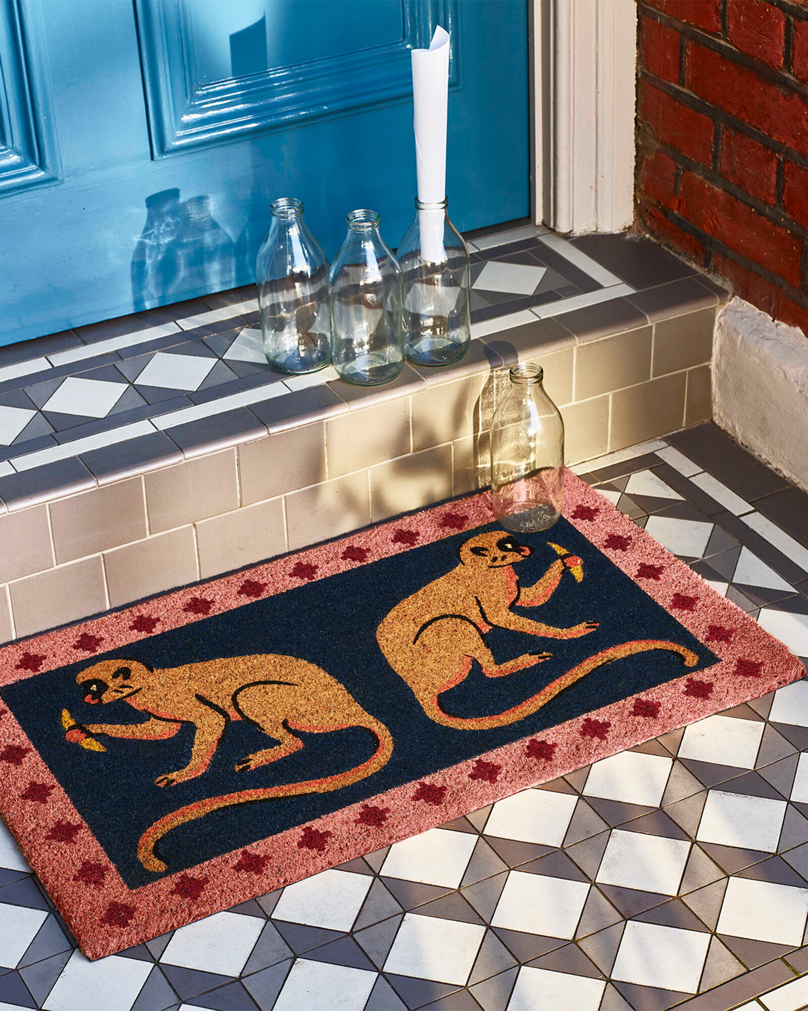 Double Monkey Blue Doormat | Oliver Bonas