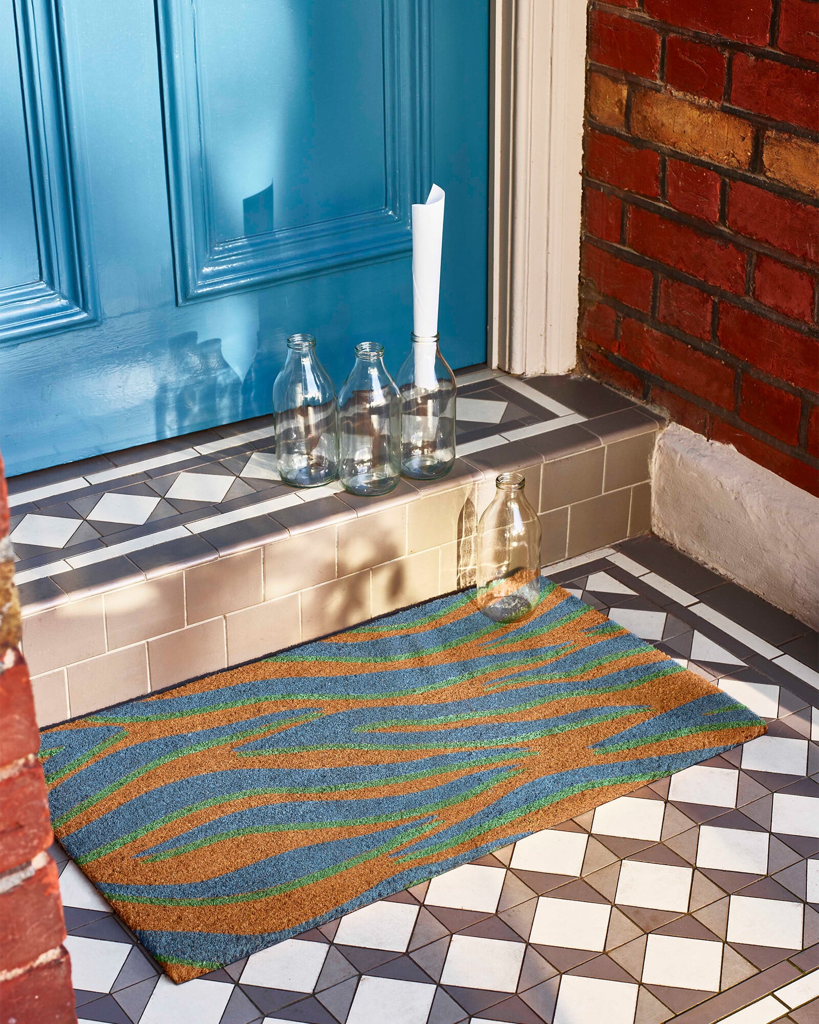 Zebra Blue & Green Doormat | Oliver Bonas